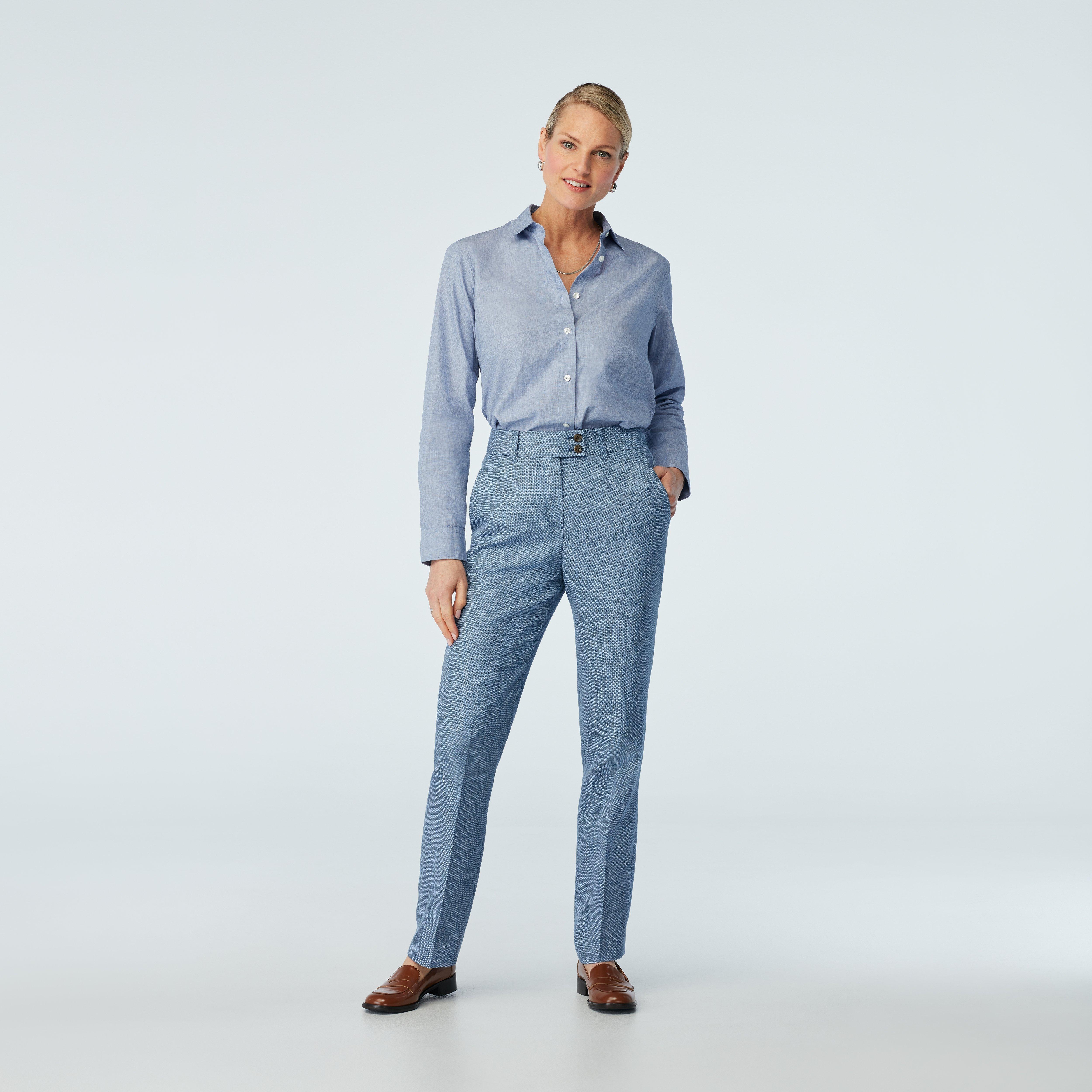 Women's Custom Pants - Outwell Dobby Blue Pants Women | INDOCHINO