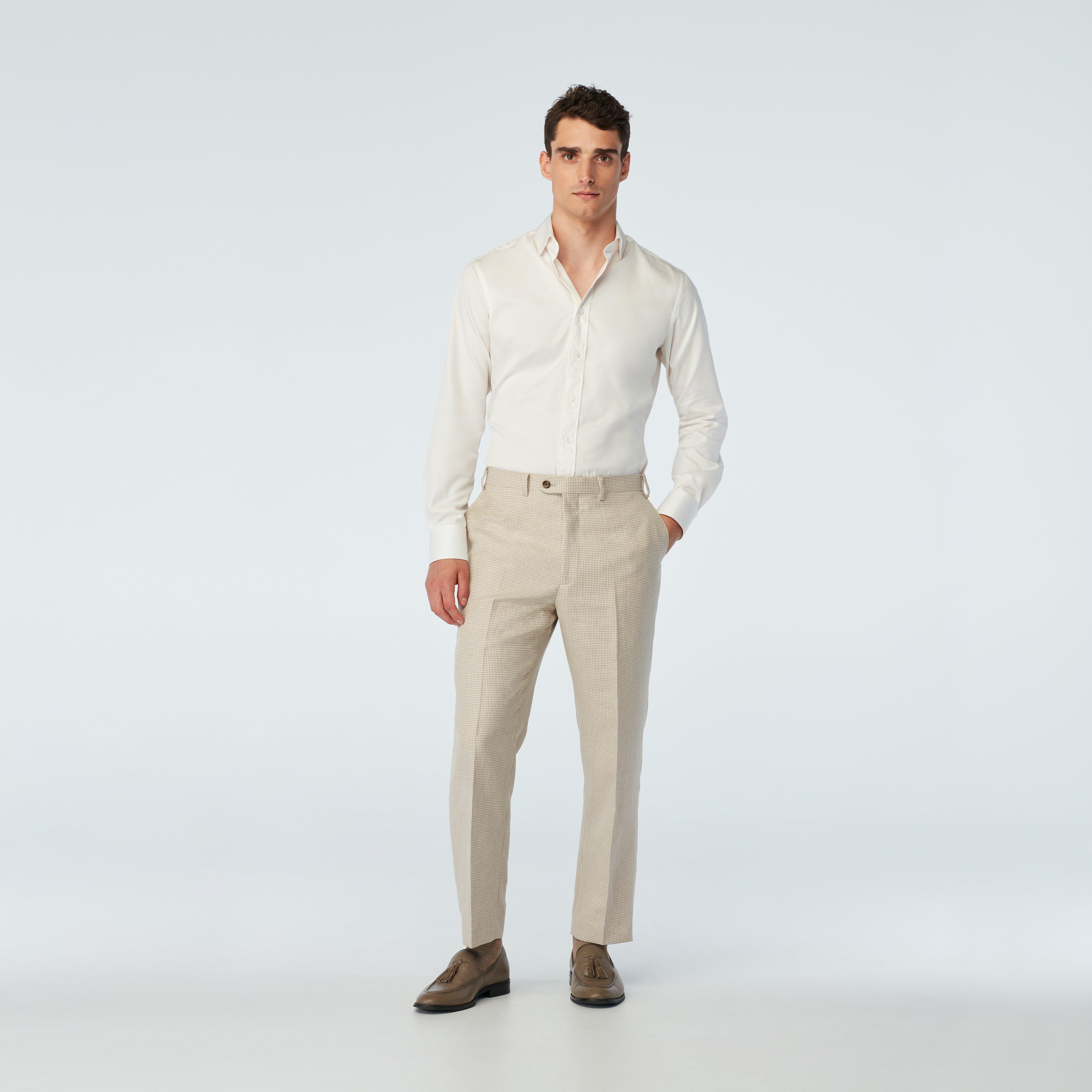 Men's Custom Pants - Ockbrook Ramie Wool Houndstooth Sand Pants | INDOCHINO