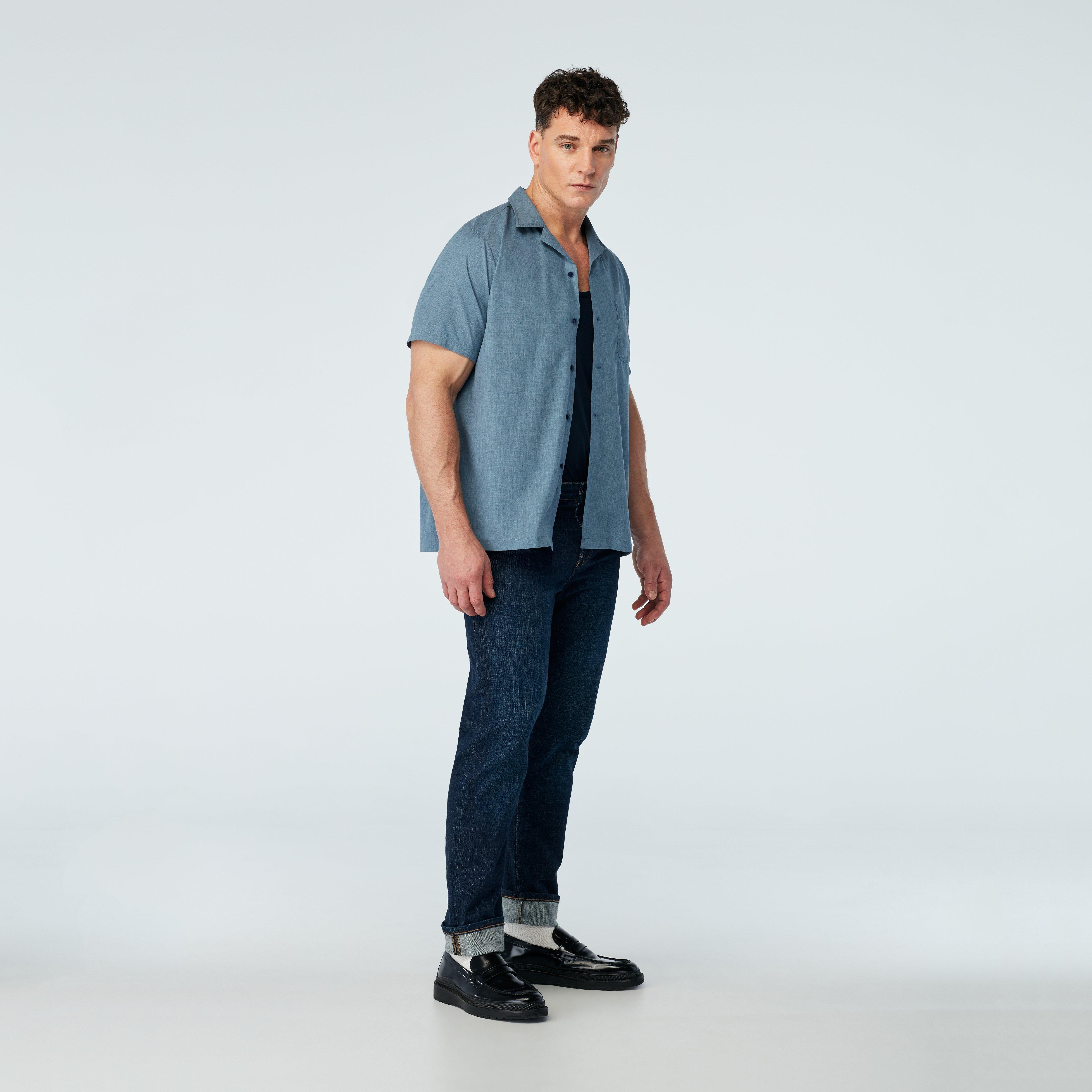 Men's Camp Shirts - Ospringe Chambray Blue Camp Shirt | INDOCHINO