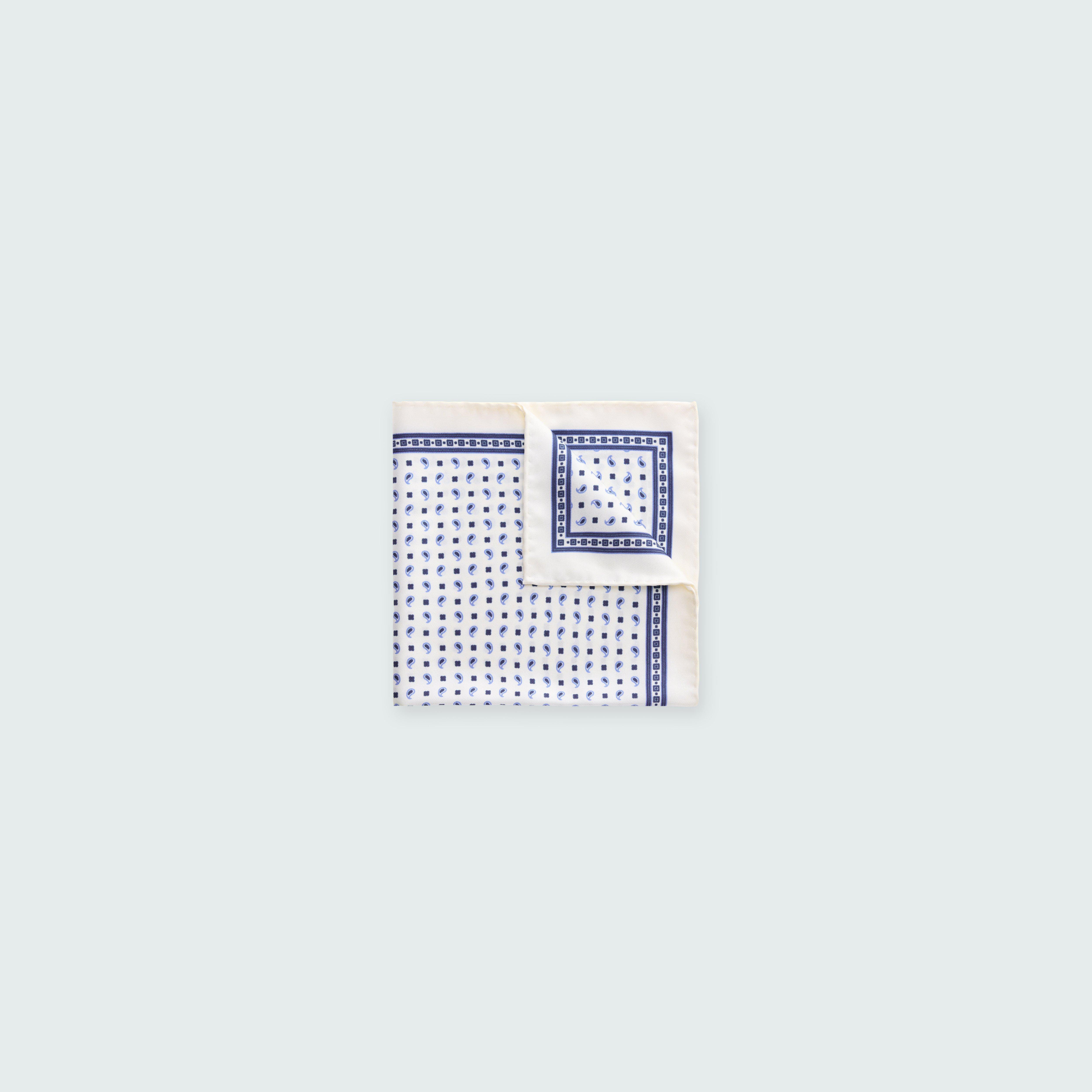 Pocket Squares - Cream Paisley Frame Silk Twill Pocket Square | INDOCHINO