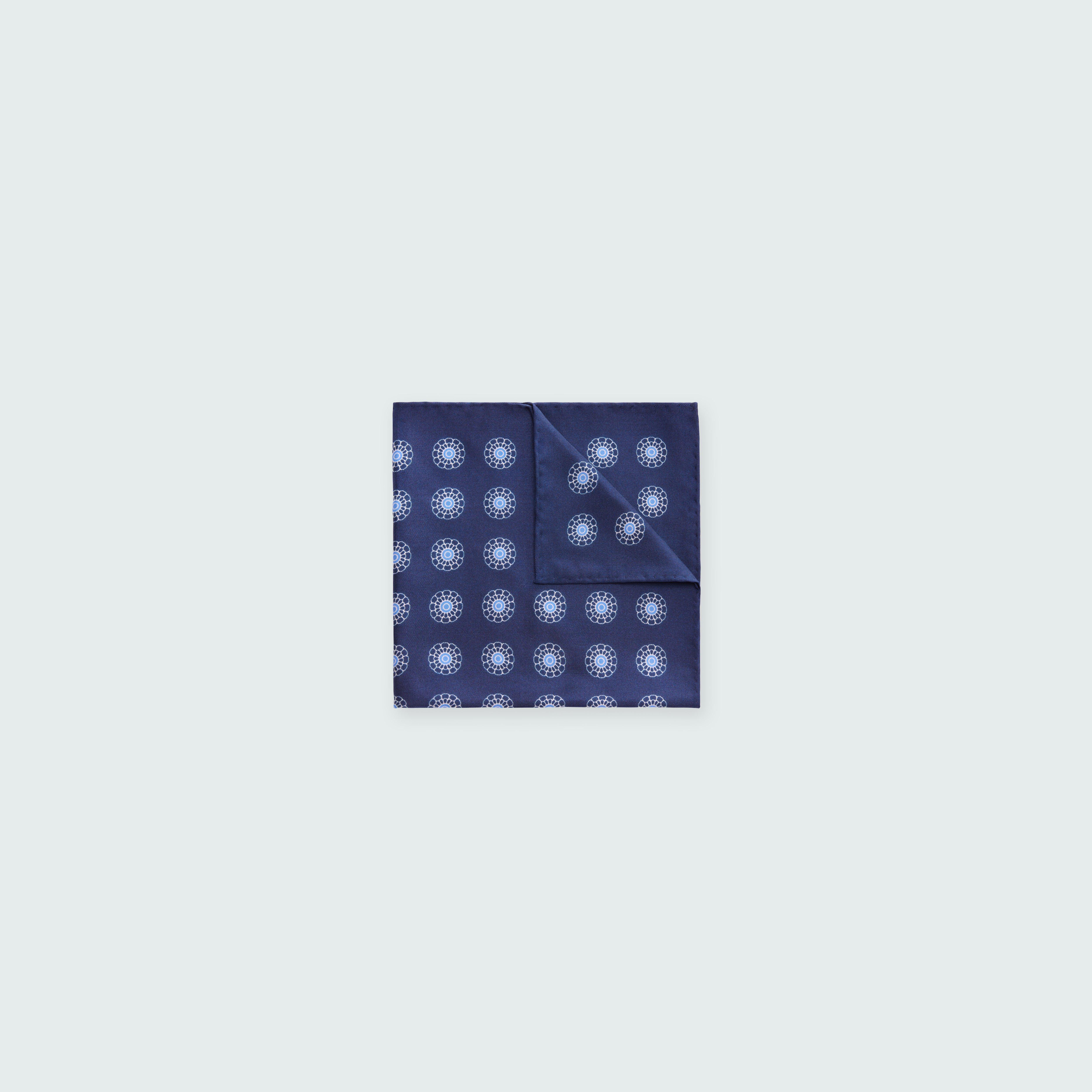 Pocket Squares - Navy Jacquard Medallian Silk Pocket Square | INDOCHINO