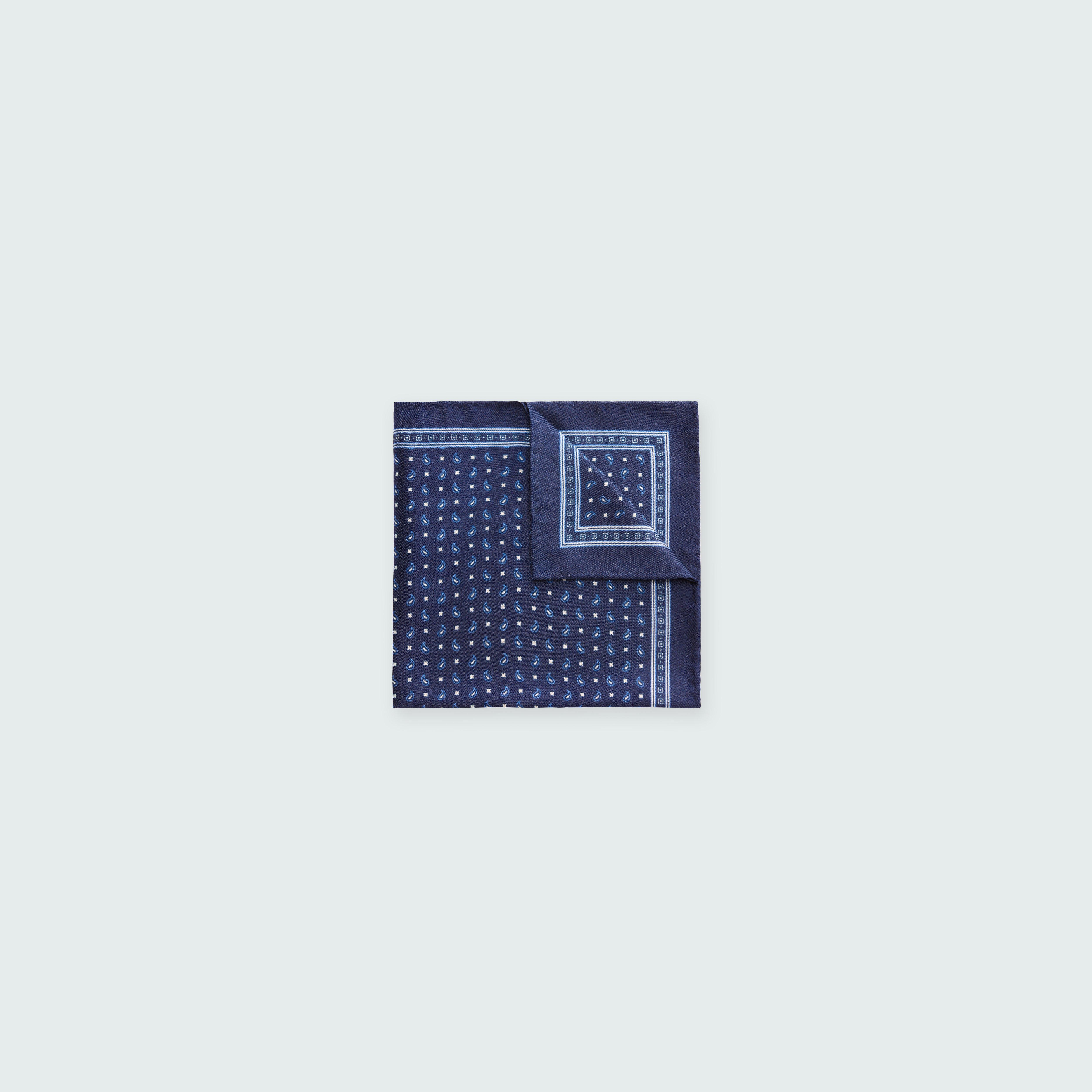 Pocket Squares - Navy Paisley Frame Silk Twill Pocket Square | INDOCHINO