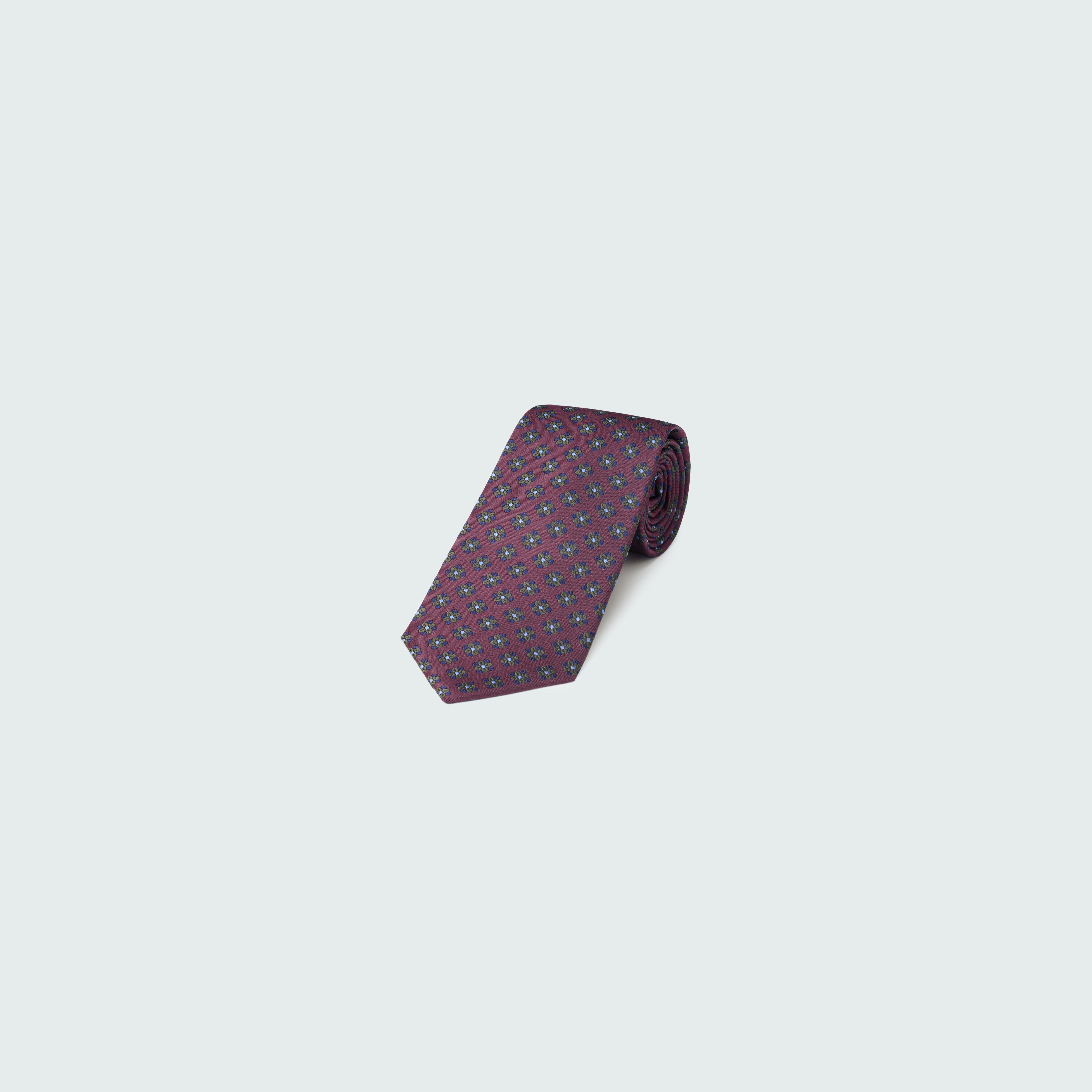 Ties - Burgundy Floral Print Twill Silk Wide Tie | INDOCHINO