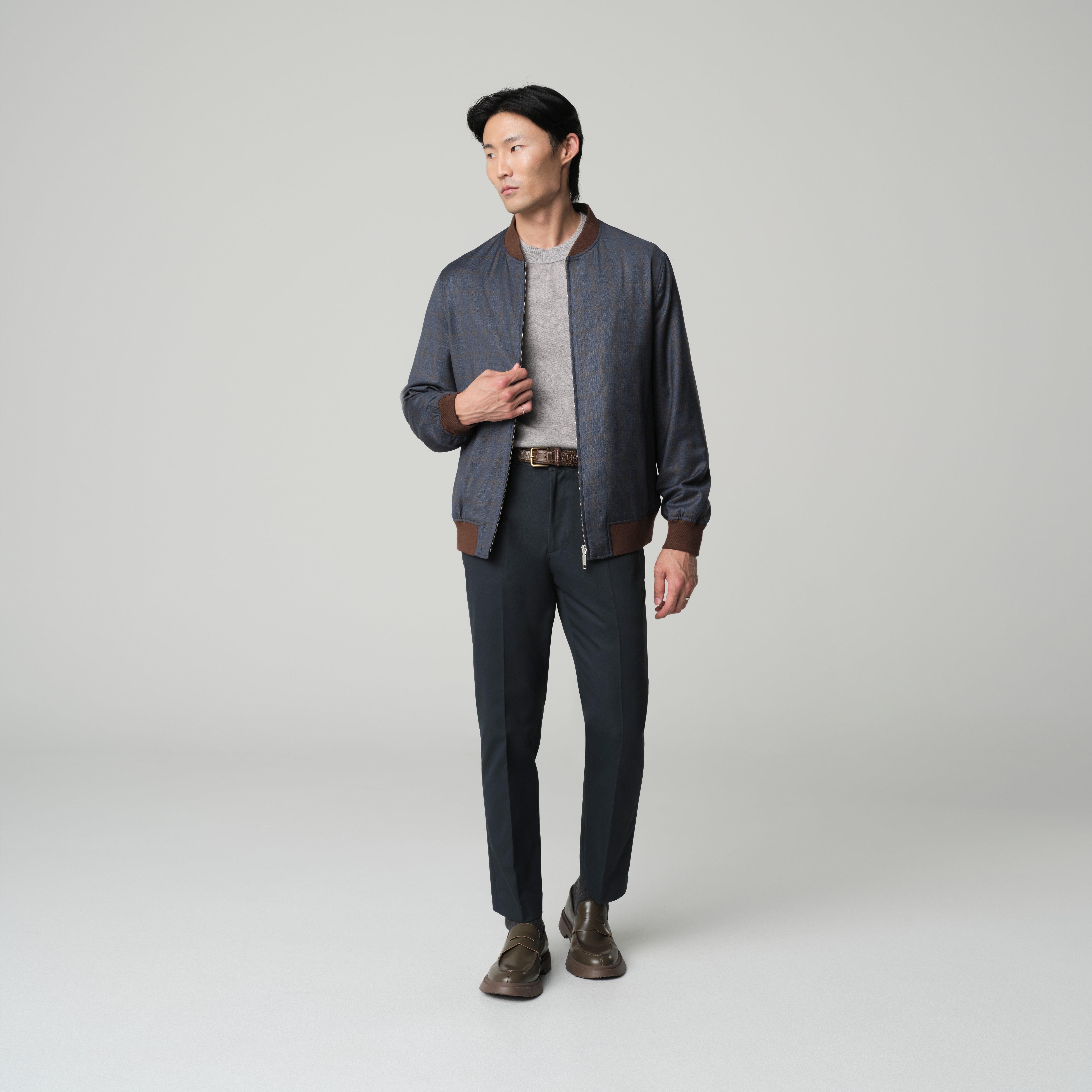 Men's Bomber Jackets - Paxton Check Blue Bomber Jacket | INDOCHINO