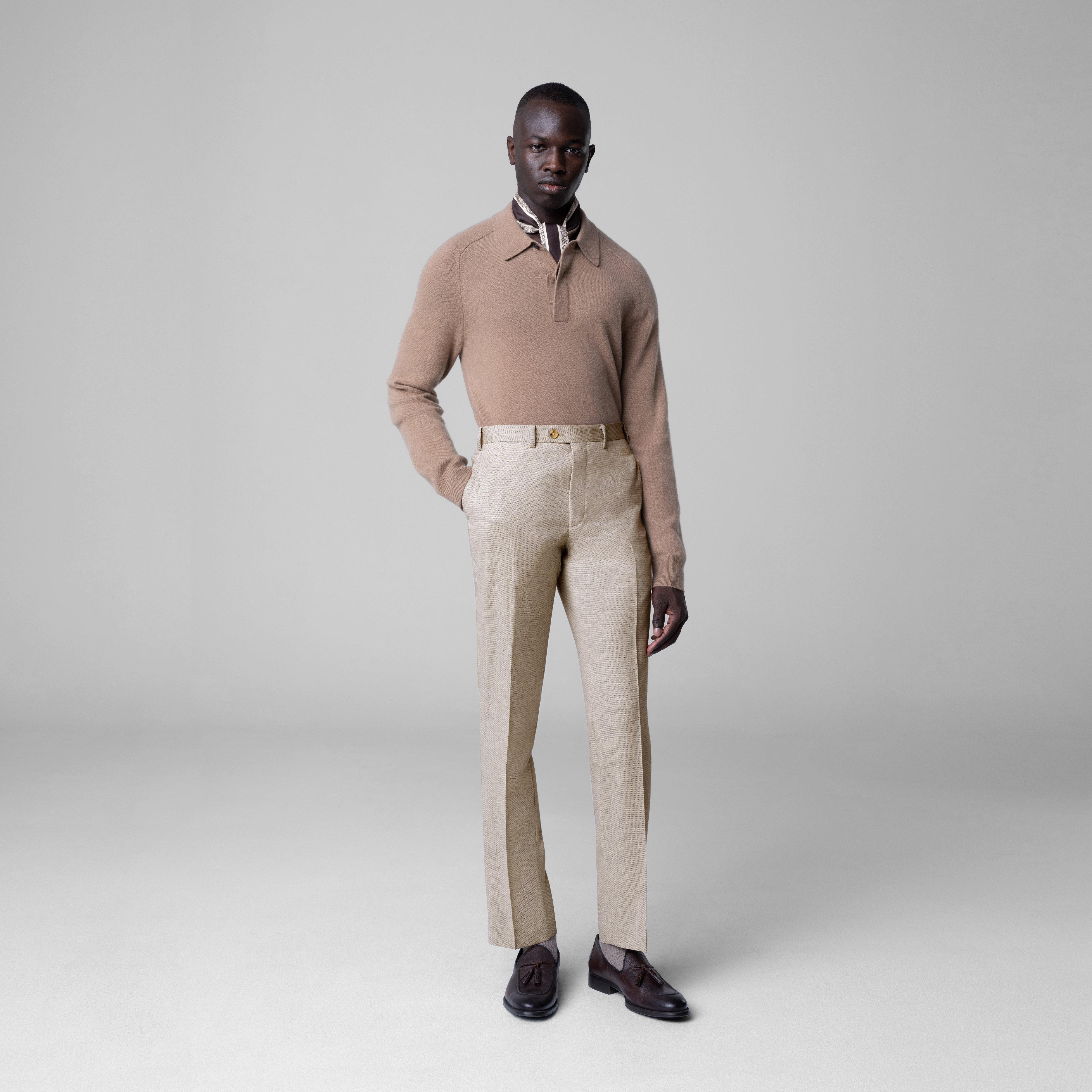 Men's Custom Pants - Parkhill Pindot Cream Pants | INDOCHINO