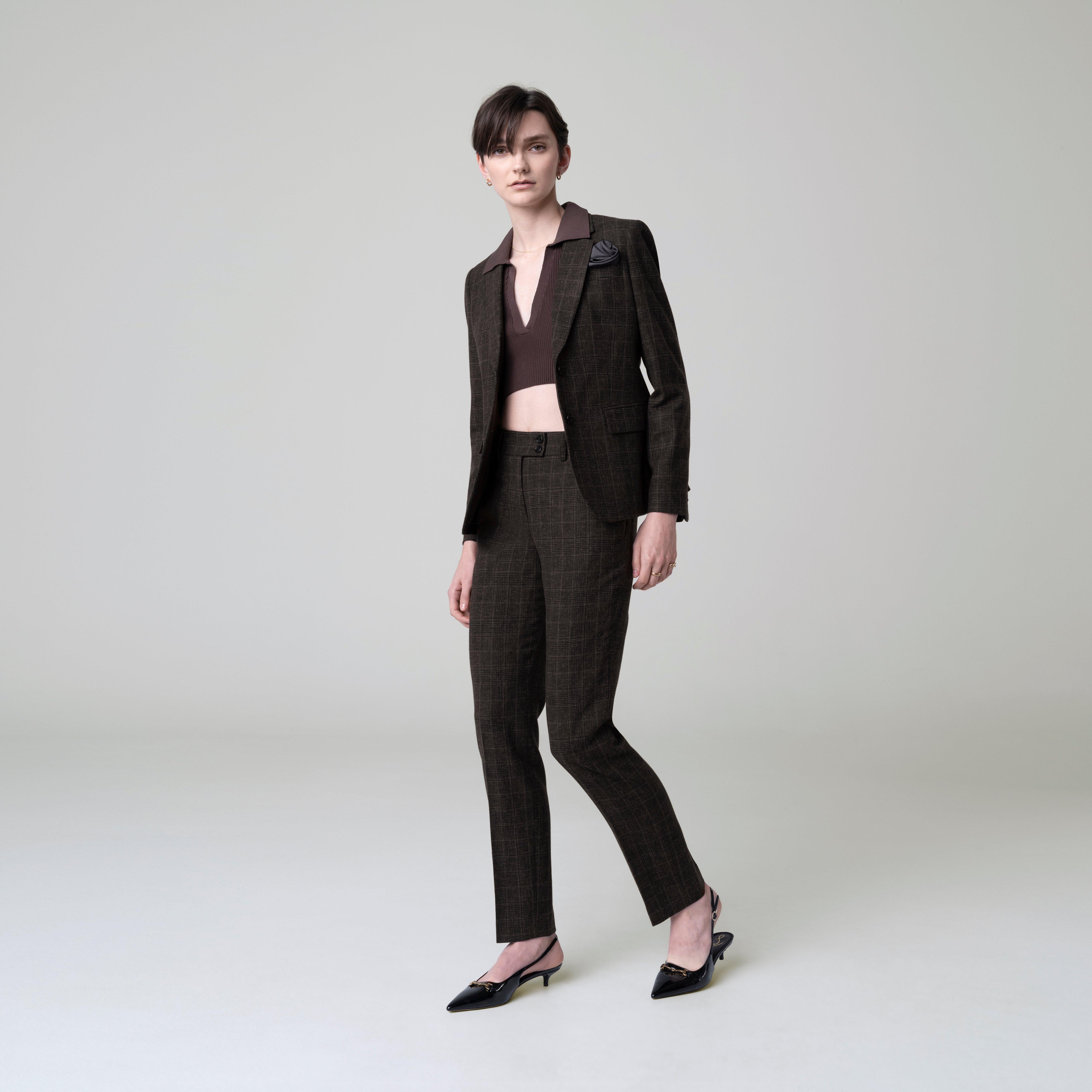 Women's Custom Blazers - Montafia Plaid Brown Blazer Women | INDOCHINO