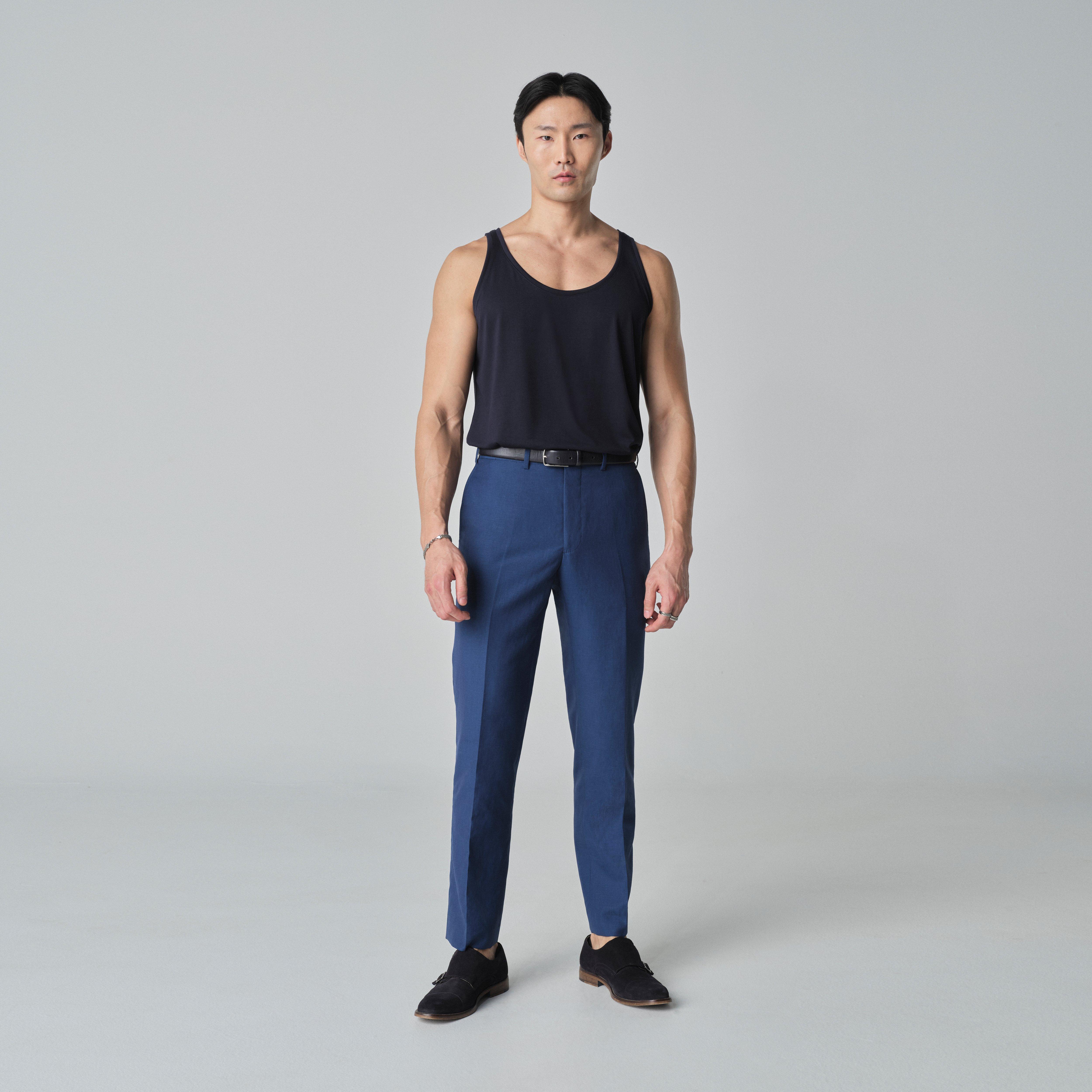 Men's Custom Pants - Minori Wool Linen Deep Blue Pants | INDOCHINO