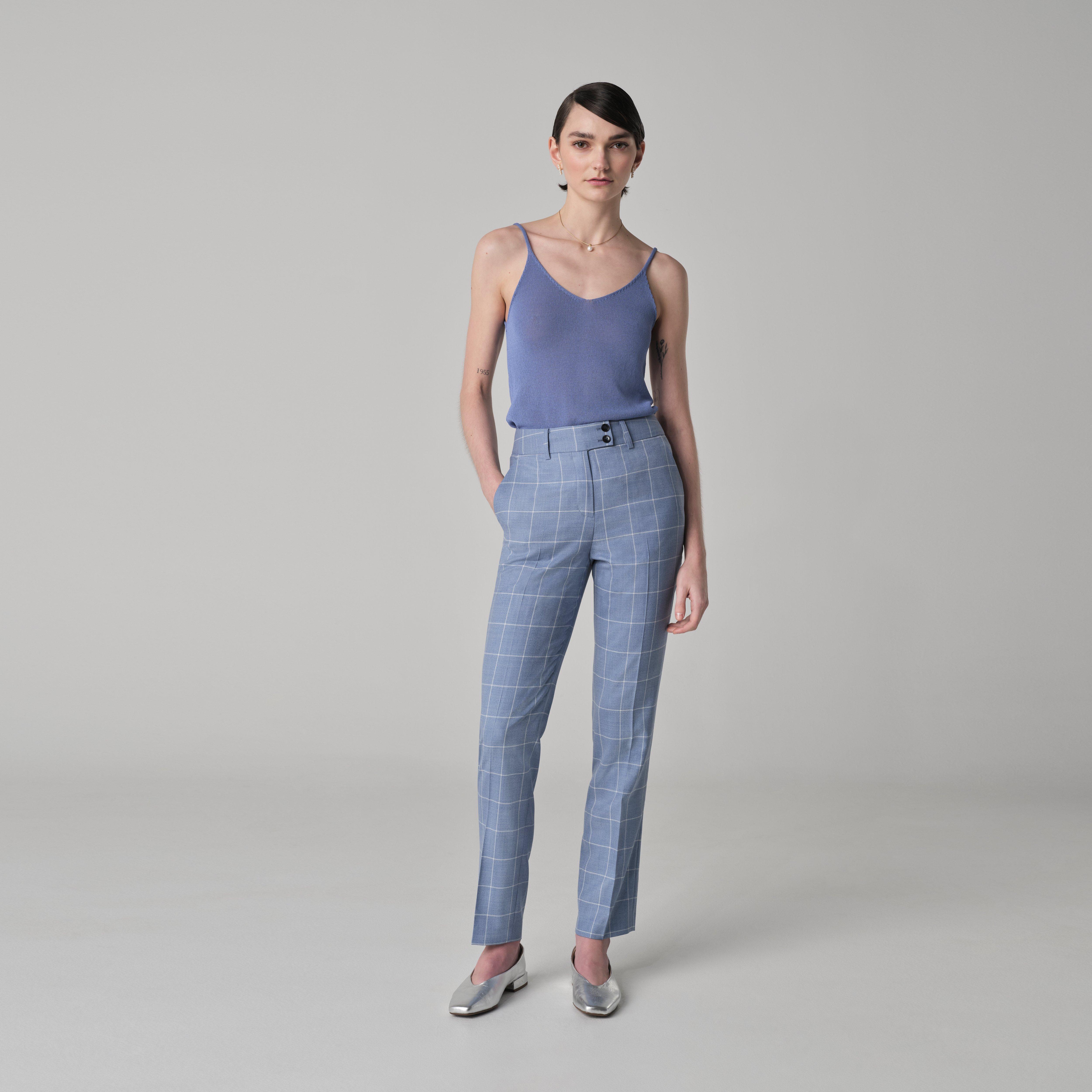 Women's Custom Pants - Queensbury Check Blue Pants Women| INDOCHINO