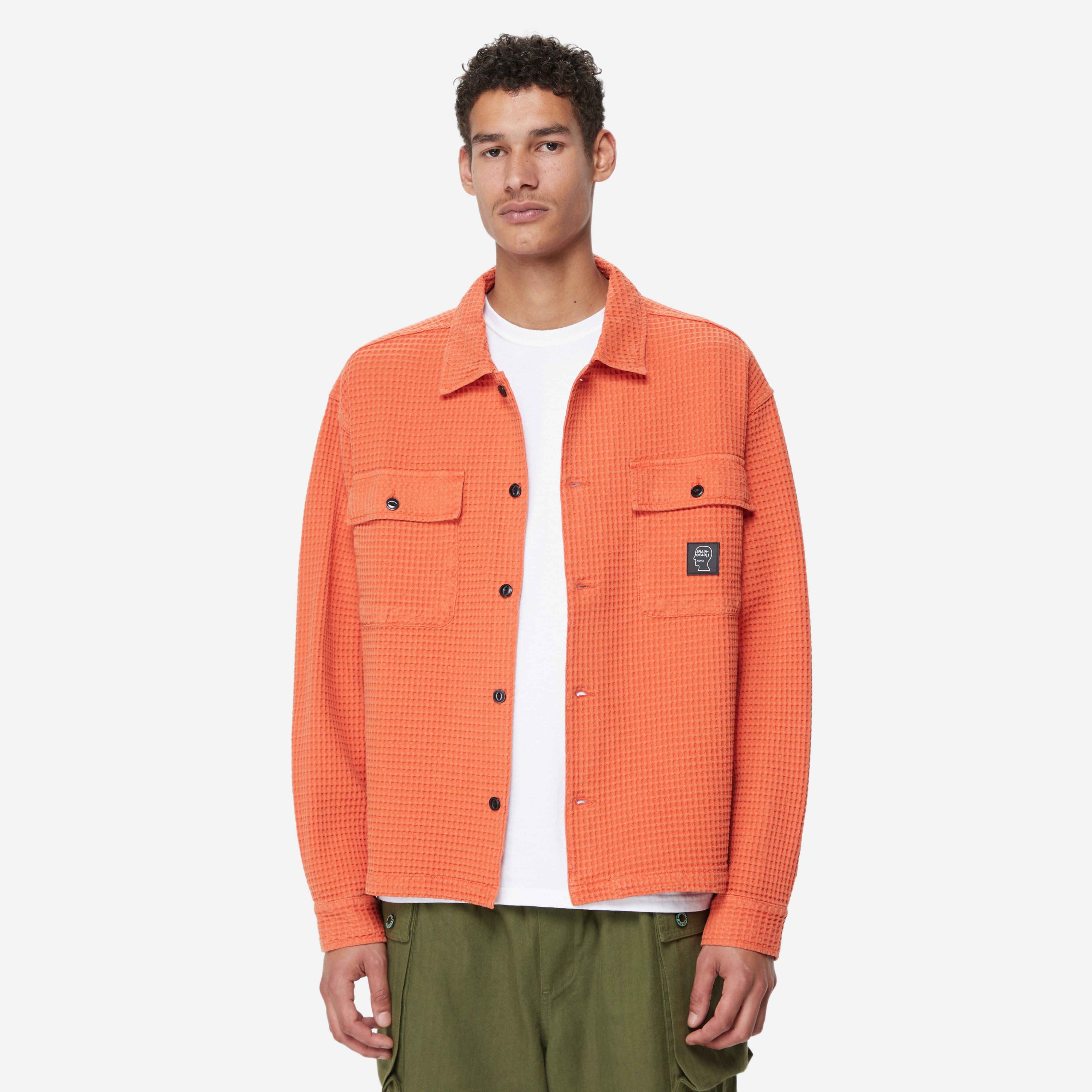 Orange Brain Dead Waffle Snap Shirt | HIP