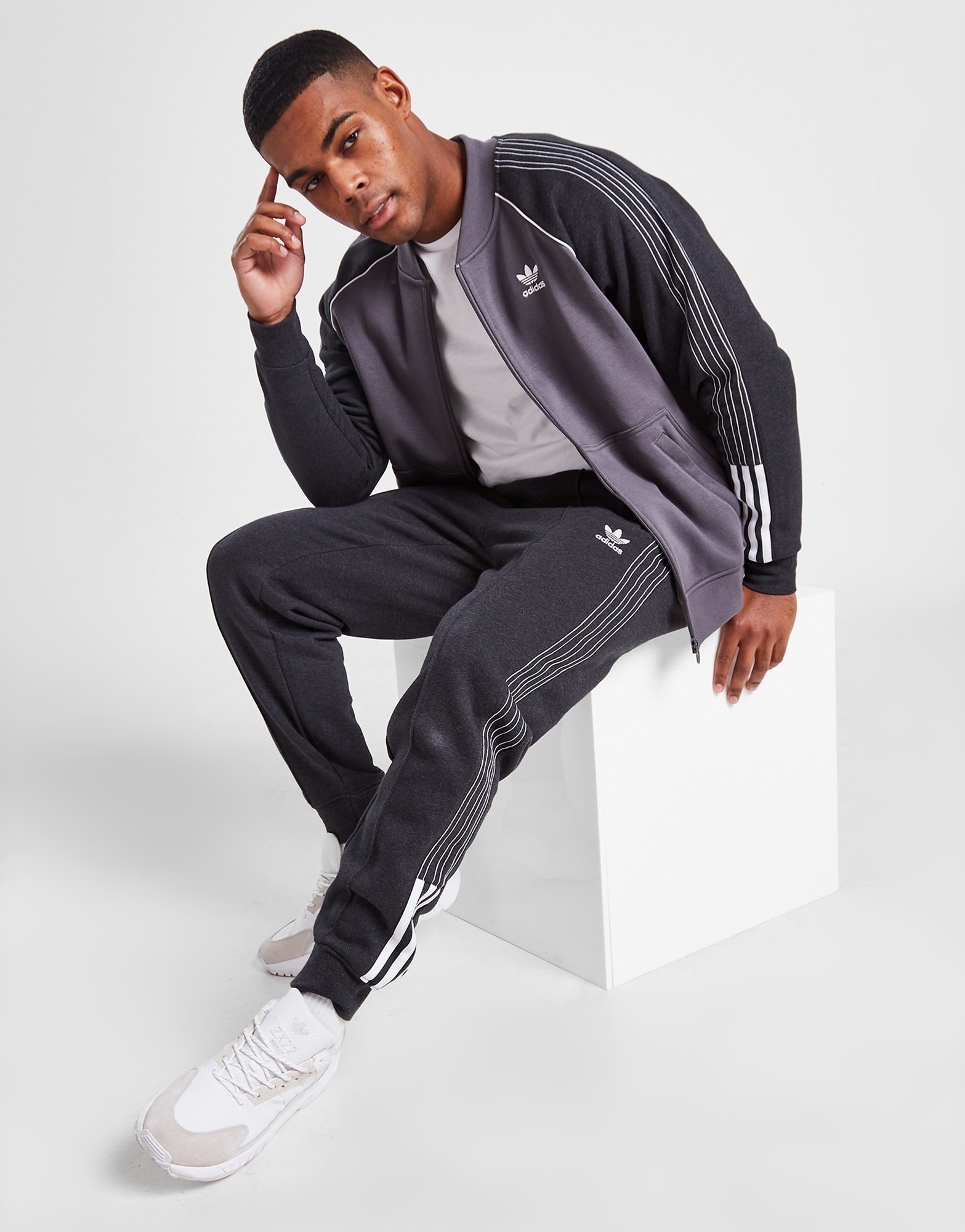 Grey adidas Originals SST Fleece Tape Joggers - JD Sports