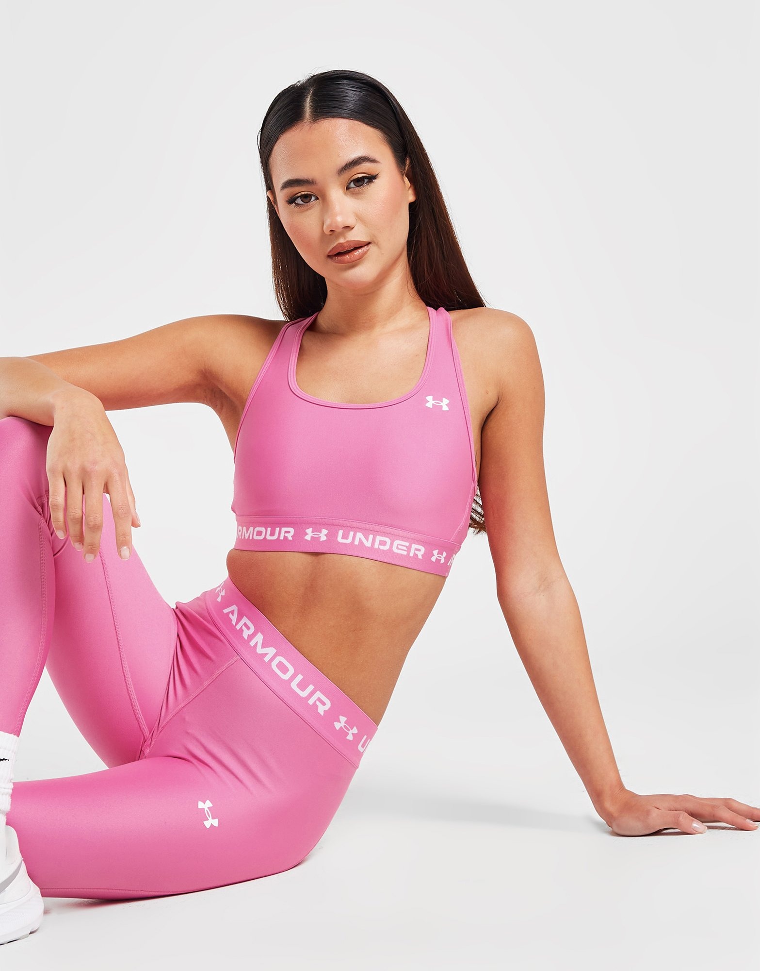 Pink Under Armour Heatgear Logo Band Sports Bra Jd Sports Nz