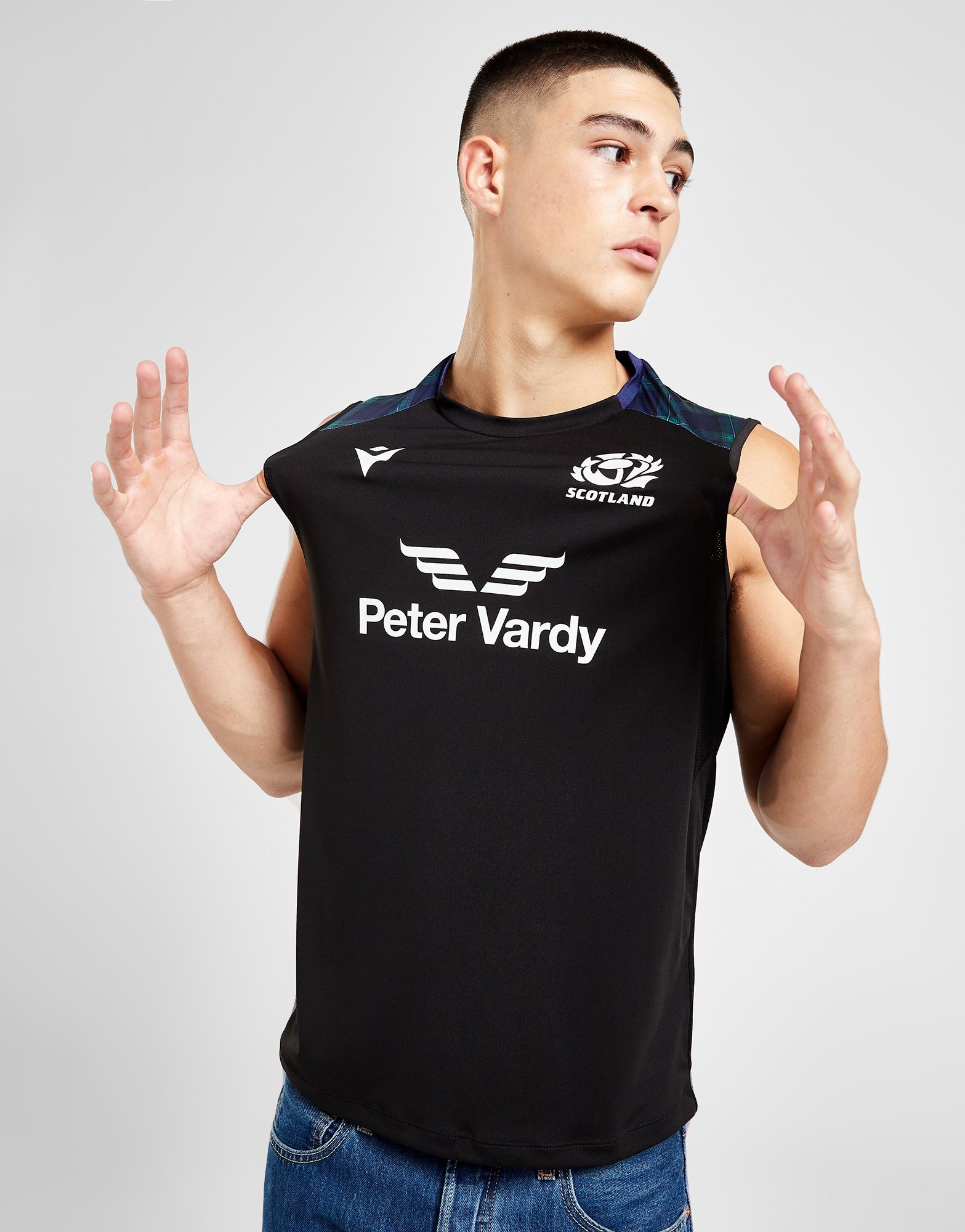 Black Macron Scotland Rugby Union 2023 Poly Sleeveless Top - JD Sports ...