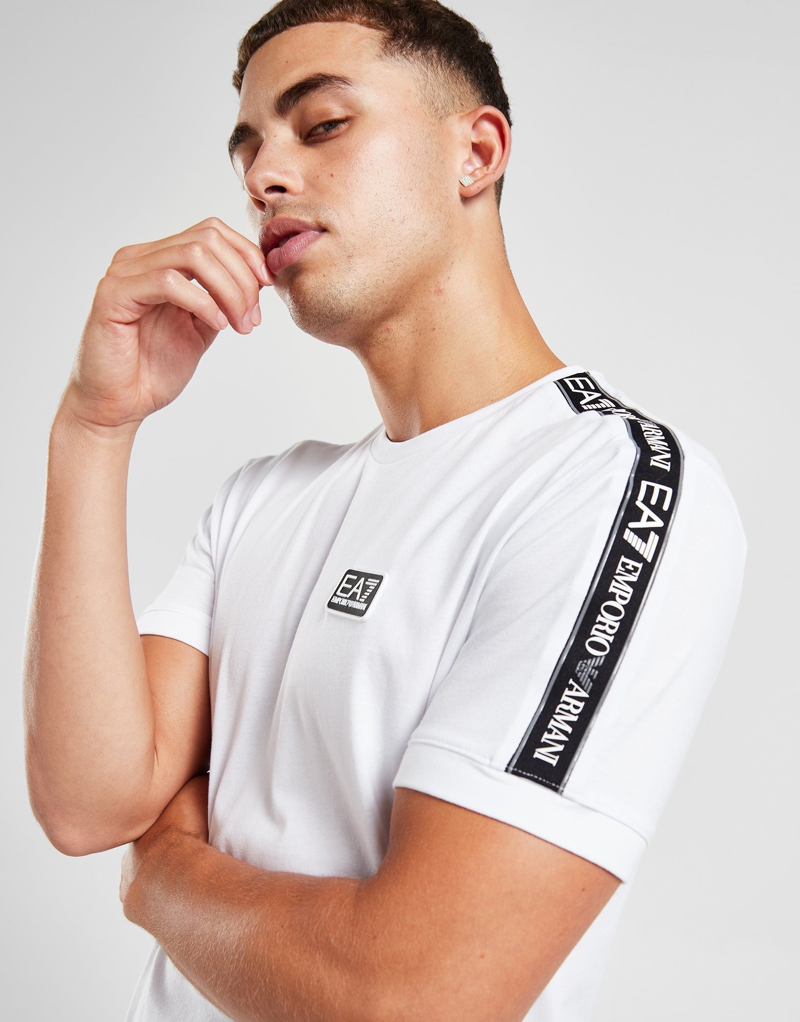White Emporio Armani EA7 Tape Badge T-Shirt | JD Sports UK