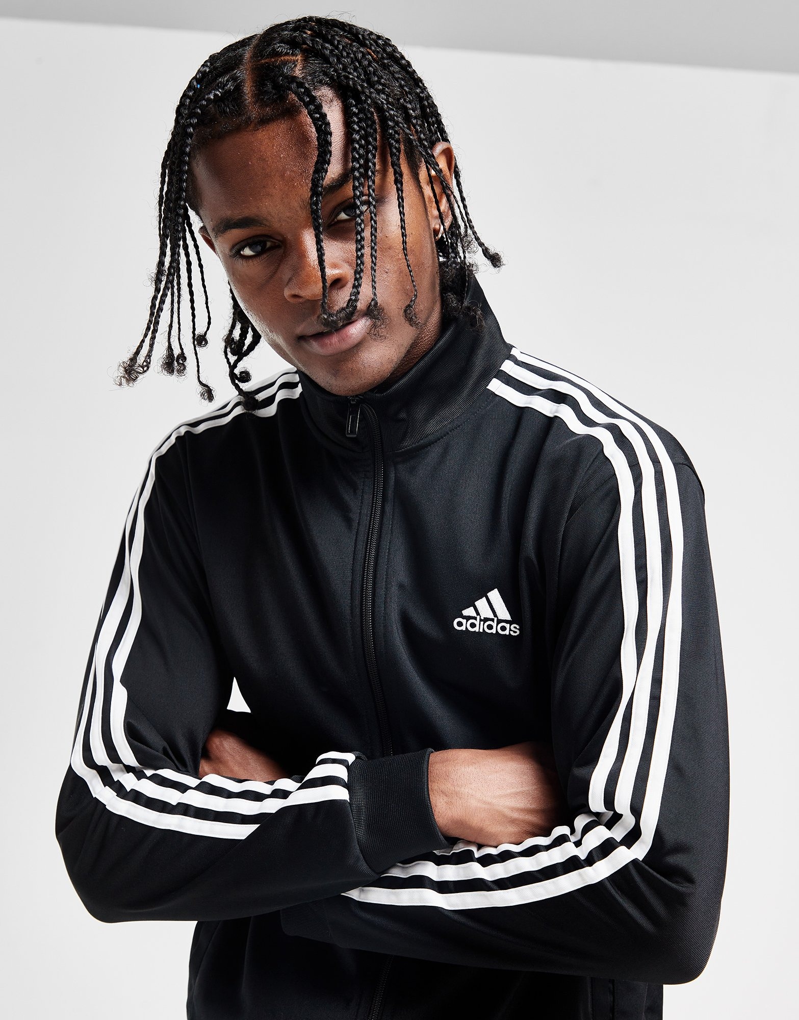Adidas Basic 3 Streifen Tricot Trainingsanzug Schwarz Jd Sports