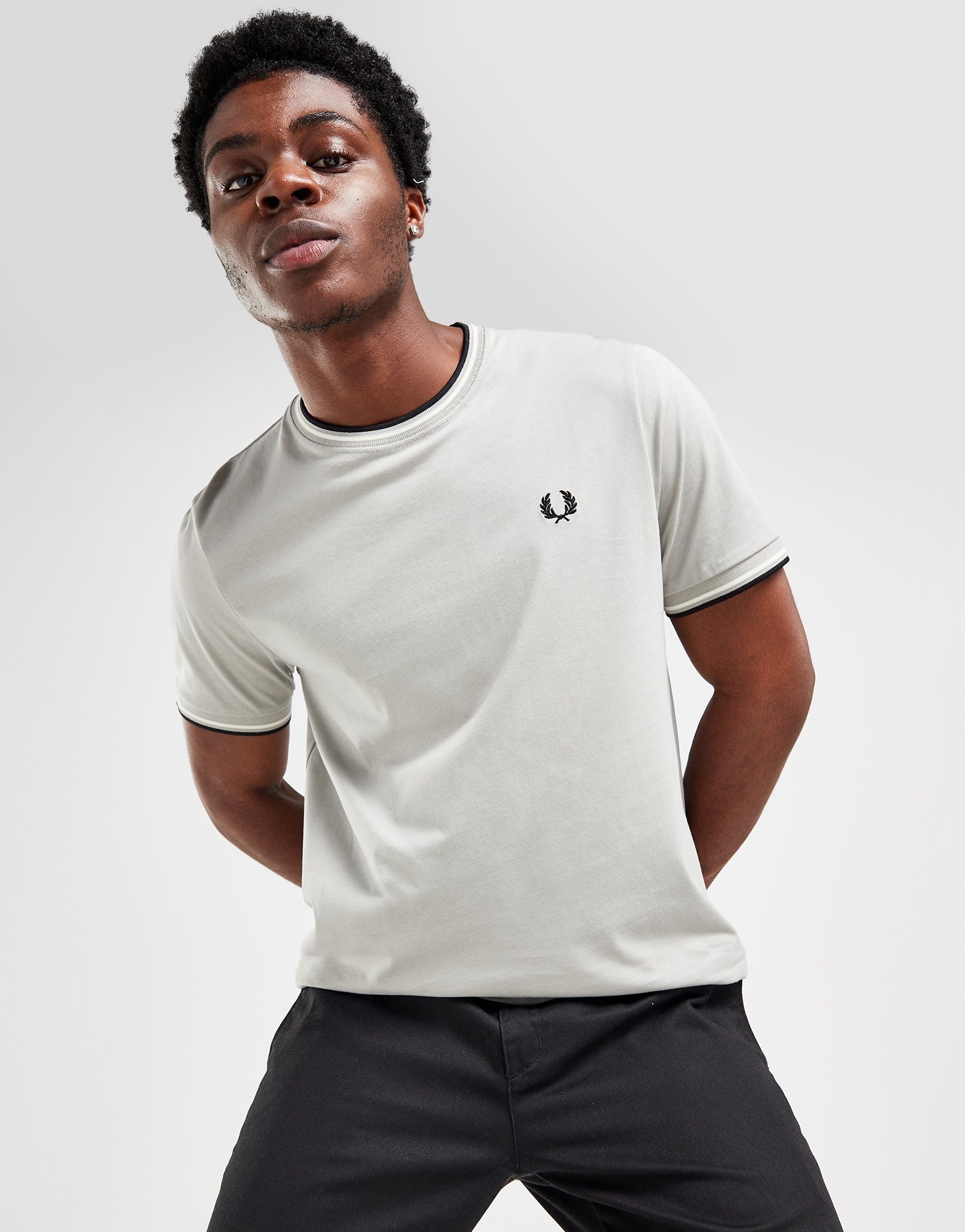 Grey Fred Perry Twin Tipped Ringer Short Sleeve T-Shirt | JD Sports UK
