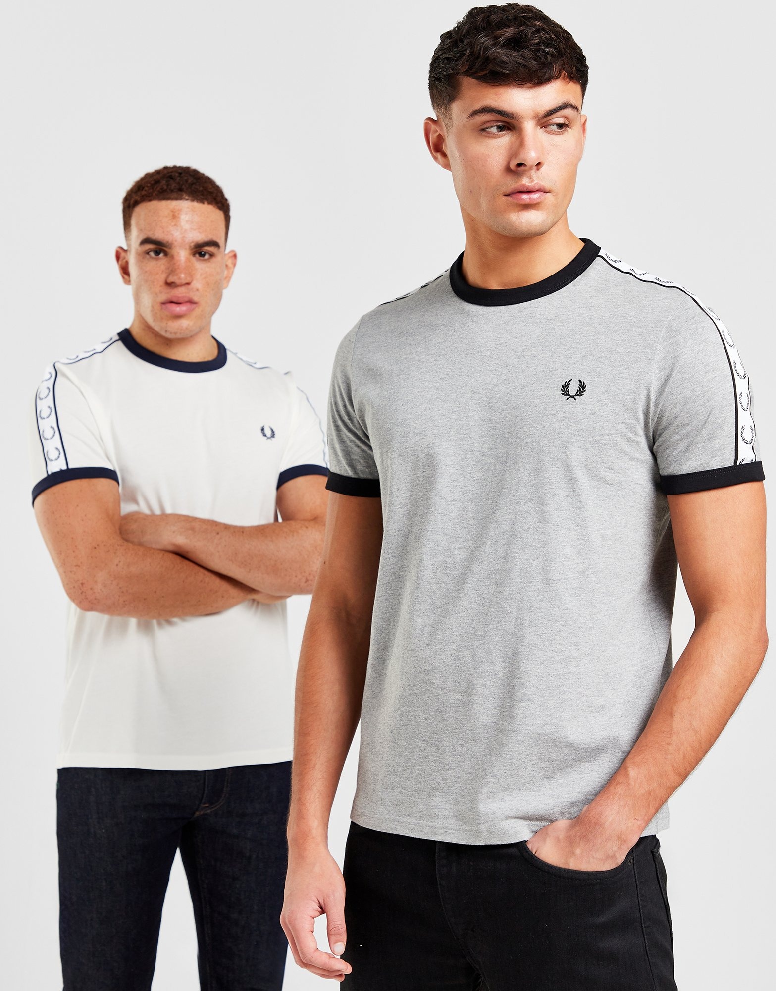 Grey Fred Perry Tape Ringer T-Shirt - JD Sports