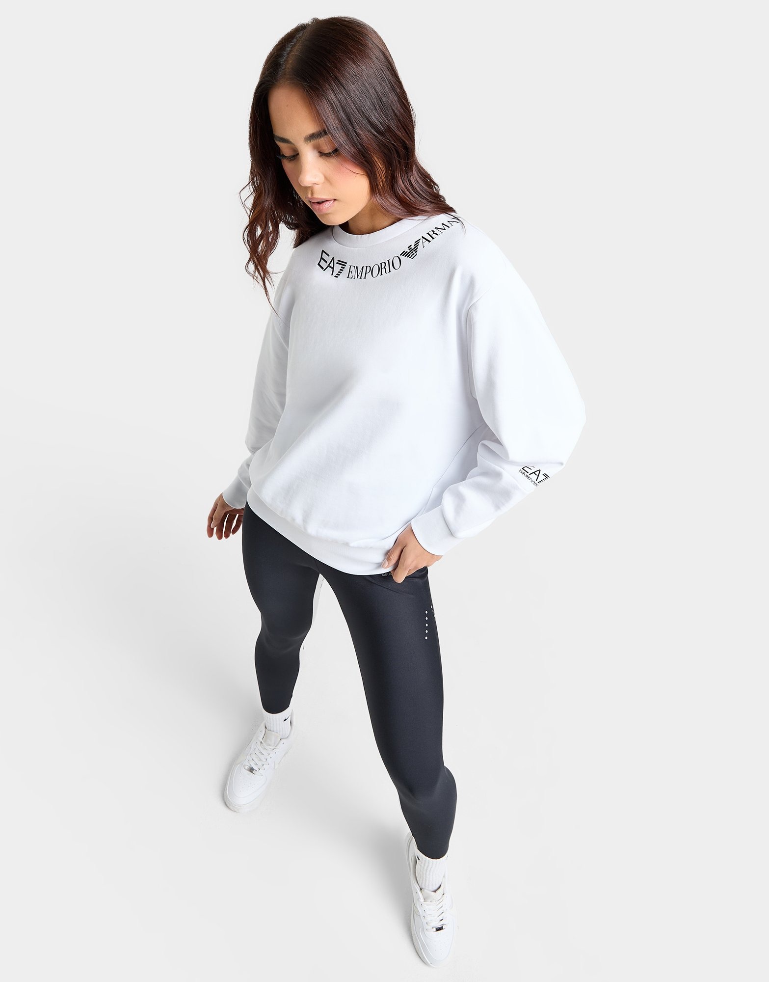 White EA7 Emporio Armani Logo Crew Sweatshirt - JD Sports NZ