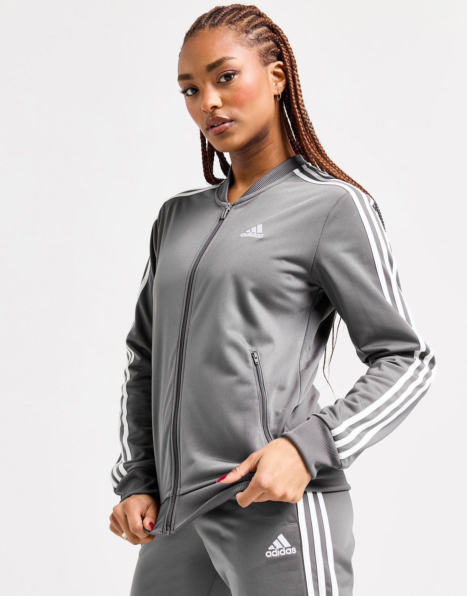 Adidas 3 Stripes Essential Tracksuit In Grigio Jd Sports