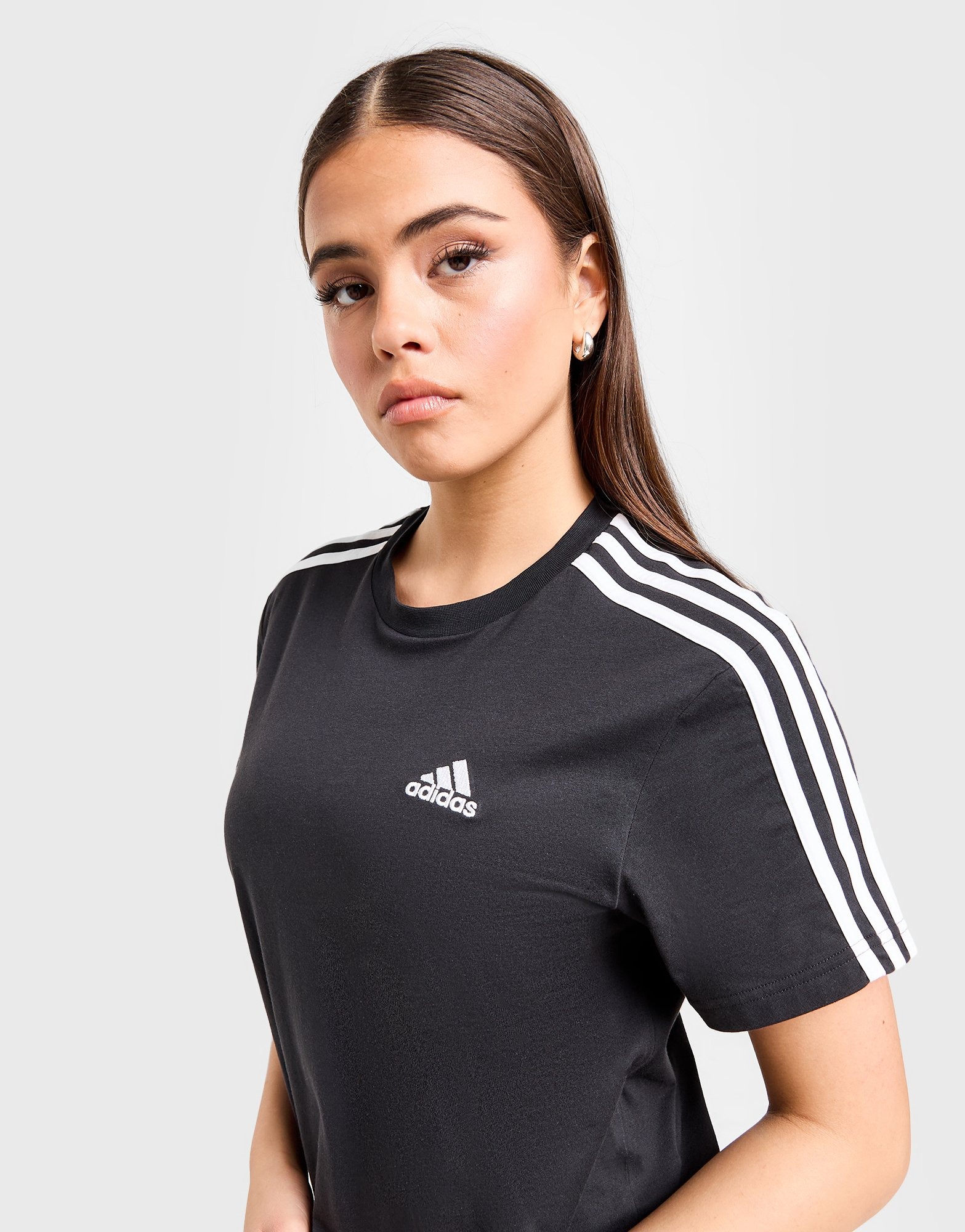 Black Adidas 3 Stripes Badge Of Sport Crop T Shirt Jd Sports Ireland