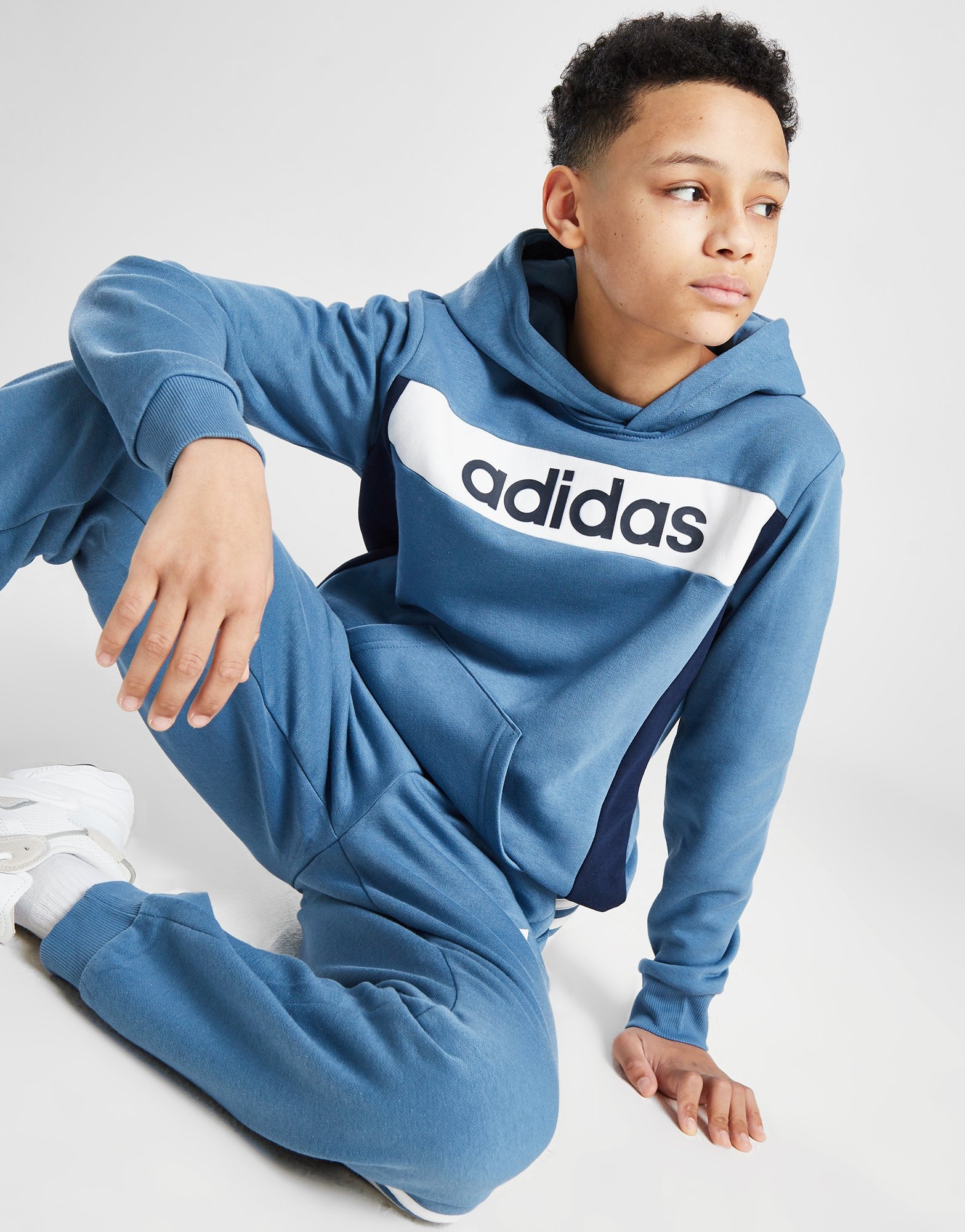 Grey adidas Linear Logo Colour Block Hoodie Junior - JD Sports