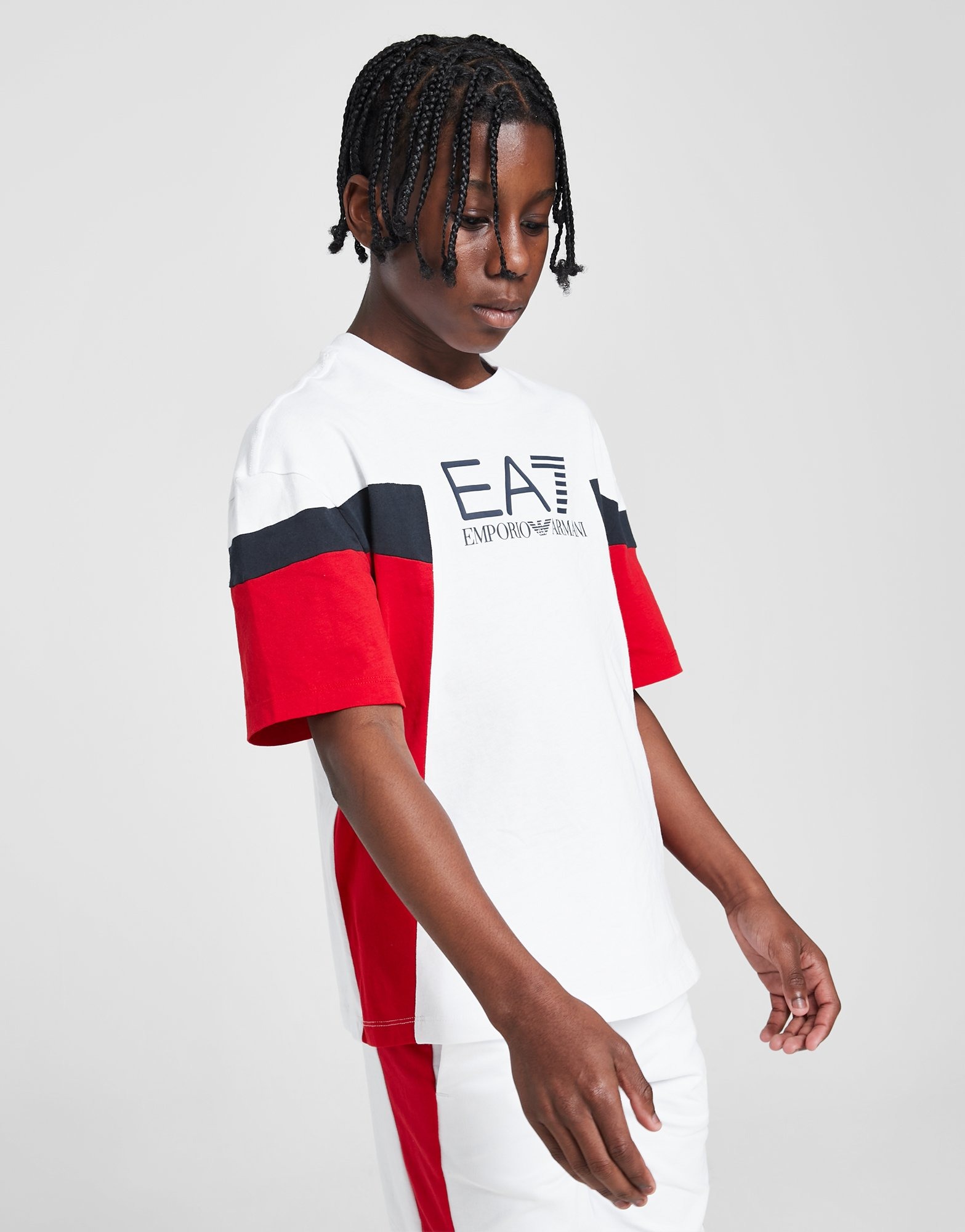EA7 Emporio Armani Colour Block T-Shirt Junior in Bianco | JD Sports