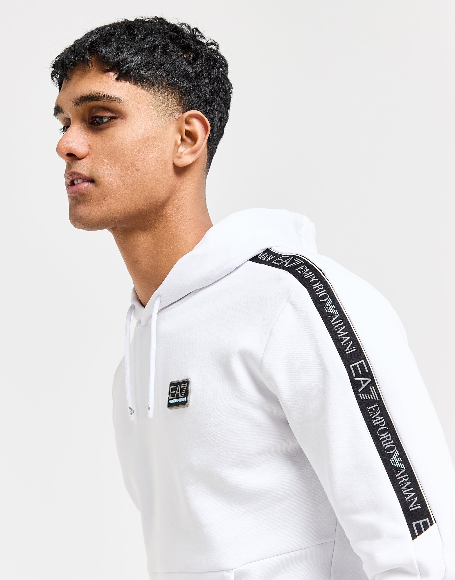 White Emporio Armani EA7 Tape Overhead Hoodie | JD Sports