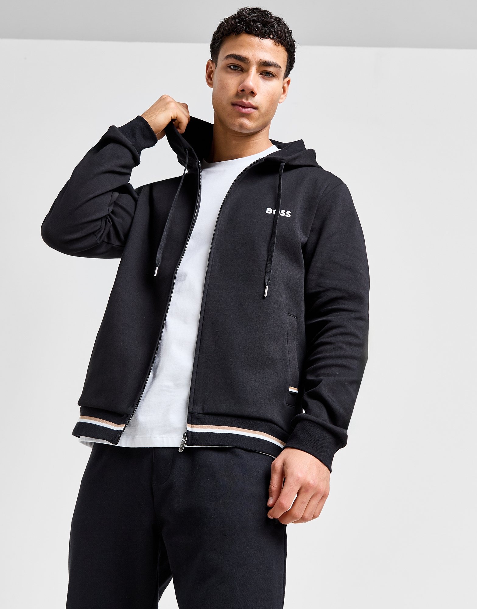 Black BOSS Heritage Full Zip Hoodie - JD Sports