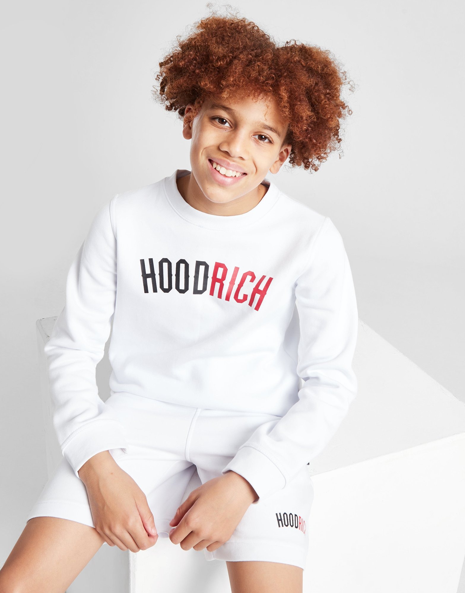 White Hoodrich Enhance Crew Sweatshirt/Shorts Set Junior | JD Sports