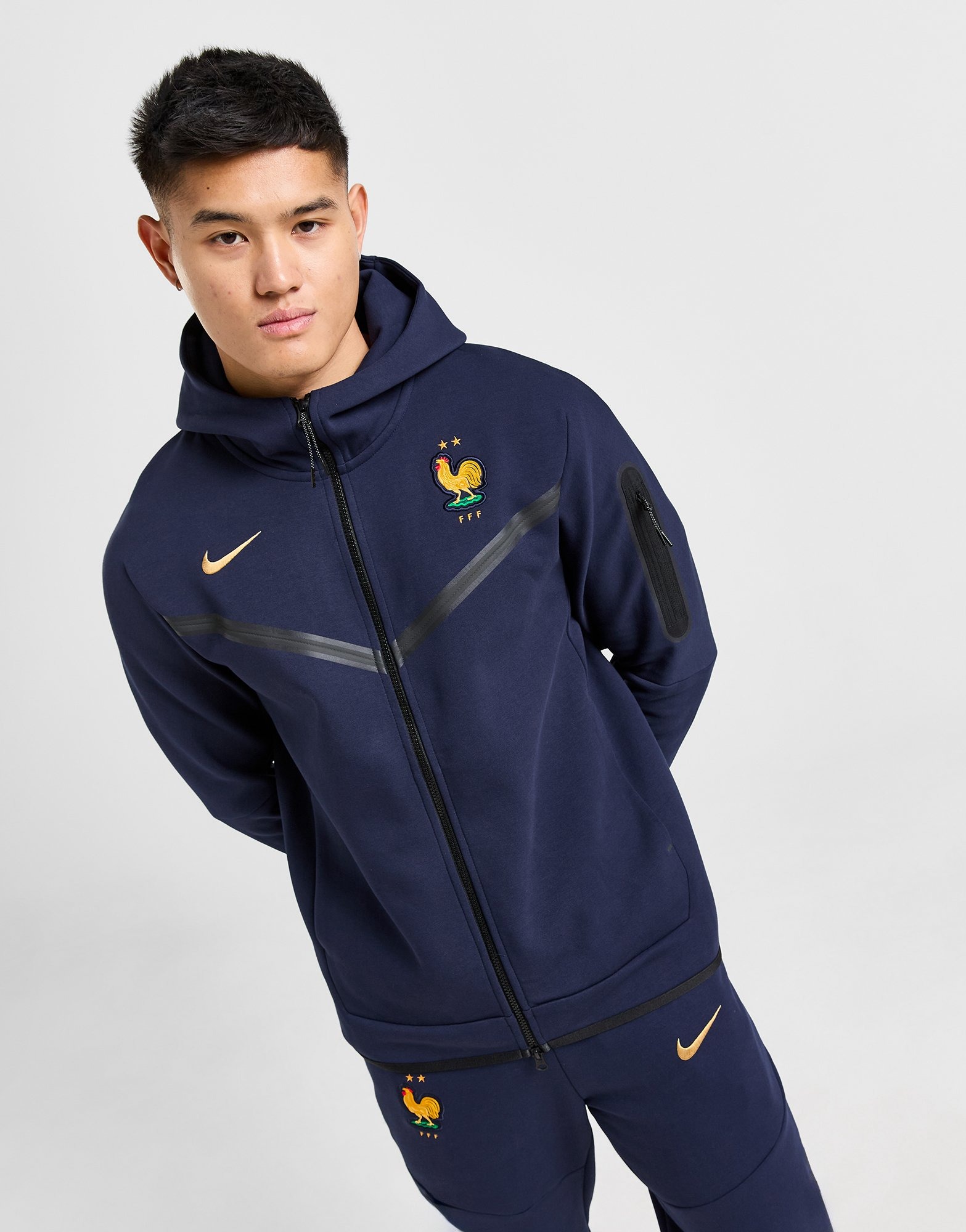 Blackened Blue Club Gold Nike France Tech Fleece Full Zip Hoodie | JD ...