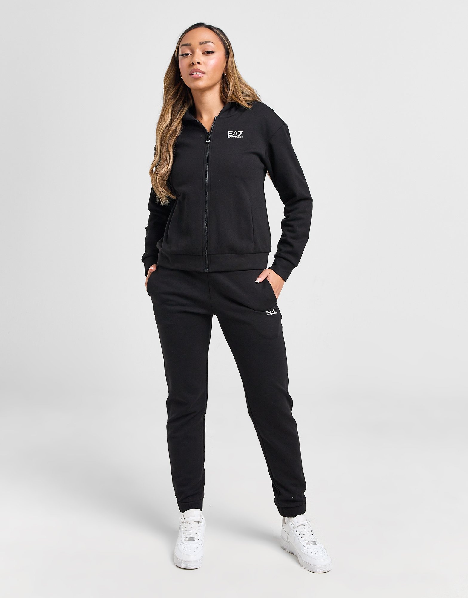 Black EA7 Emporio Armani Essential Full Zip Hooded Tracksuit - JD Sports NZ