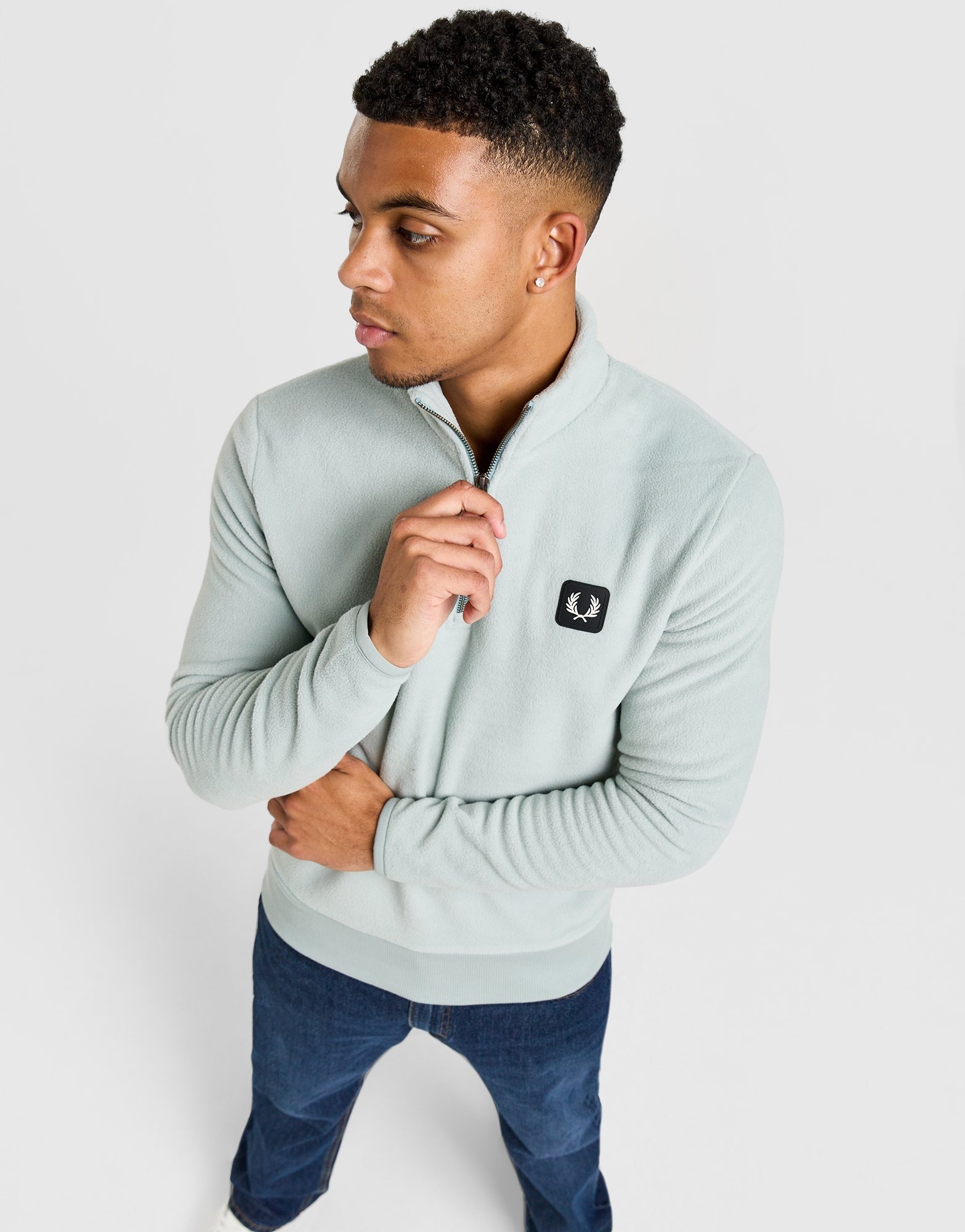 Green Fred Perry Badge Polar Fleece 1/2 Top - JD Sports Global