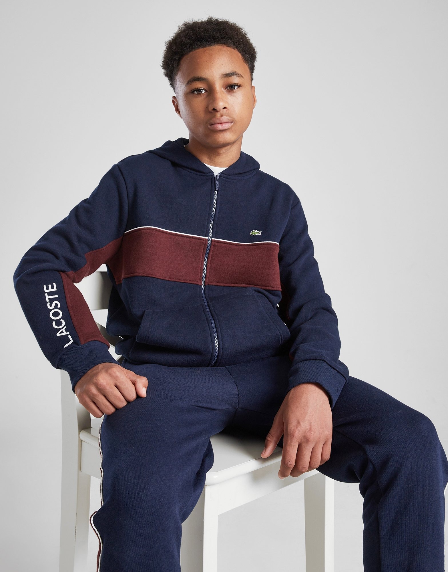 Lacoste Colour Block Zip-Up Hoodie Junior in Marina | JD Sports