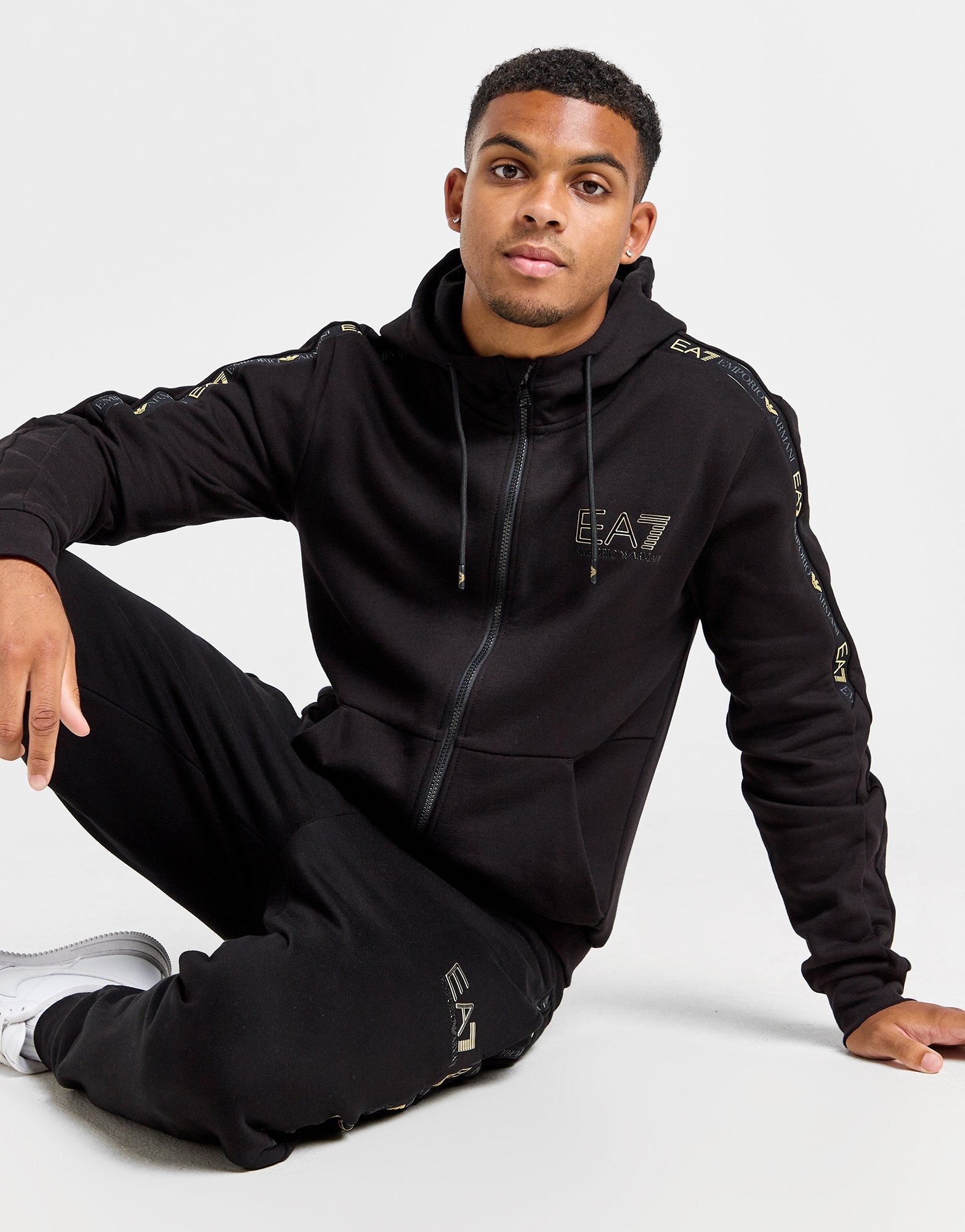 Black Emporio Armani Ea7 Tape Logo Full Zip Hoodie Jd Sports