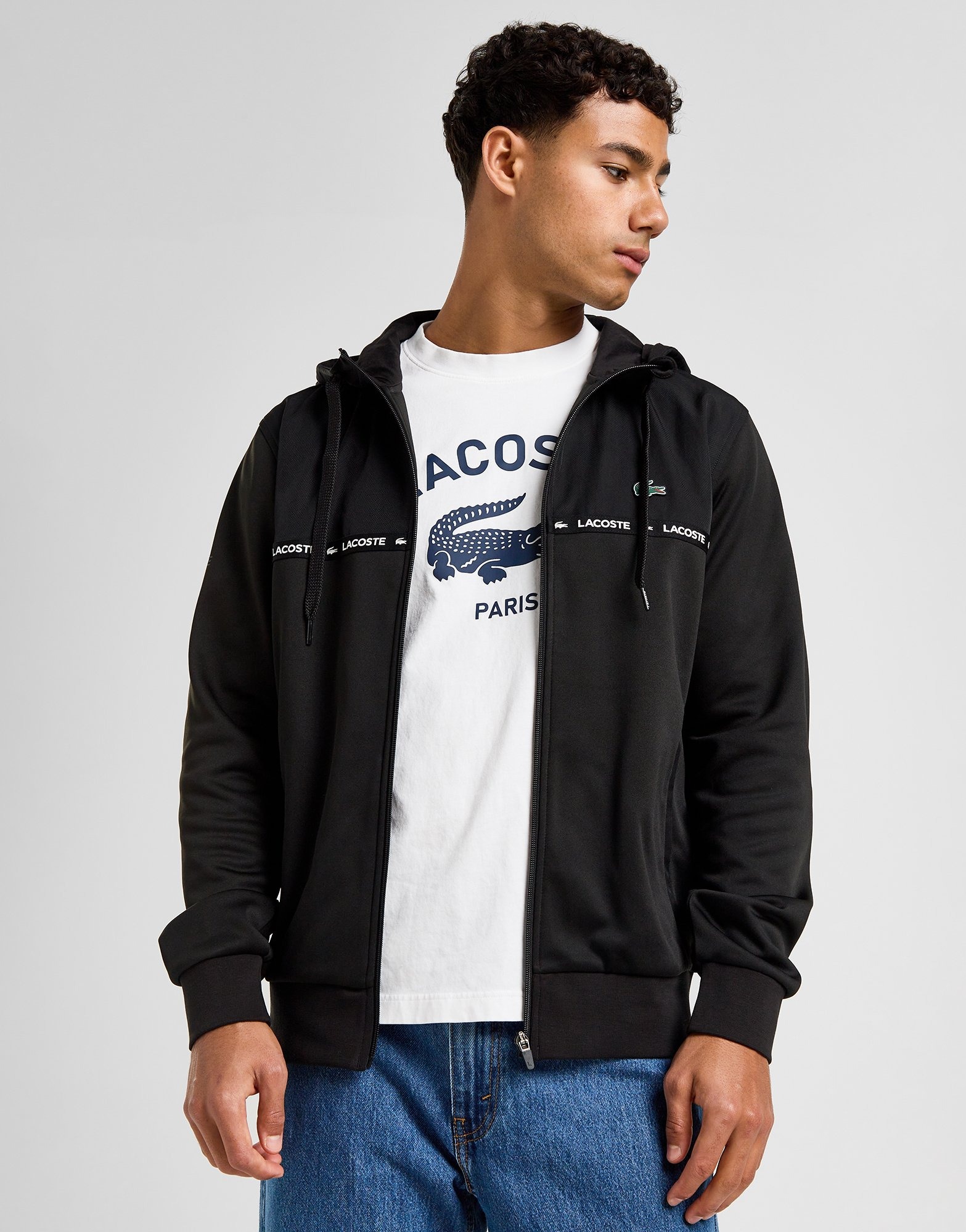 Black Lacoste Overlay Full Zip Hoodie - JD Sports Global