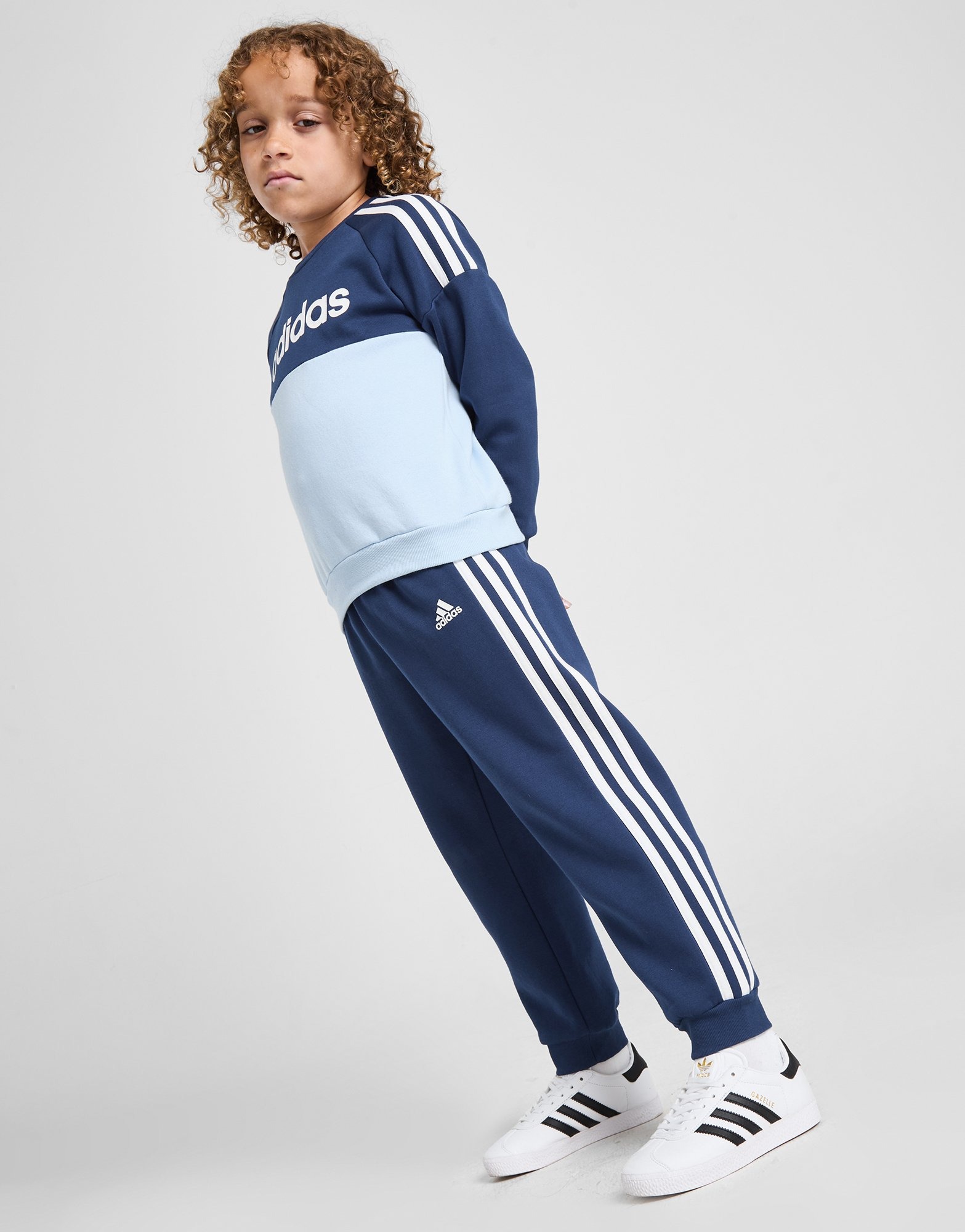 Blue adidas Linear Colour Block Crew Tracksuit Children - JD Sports