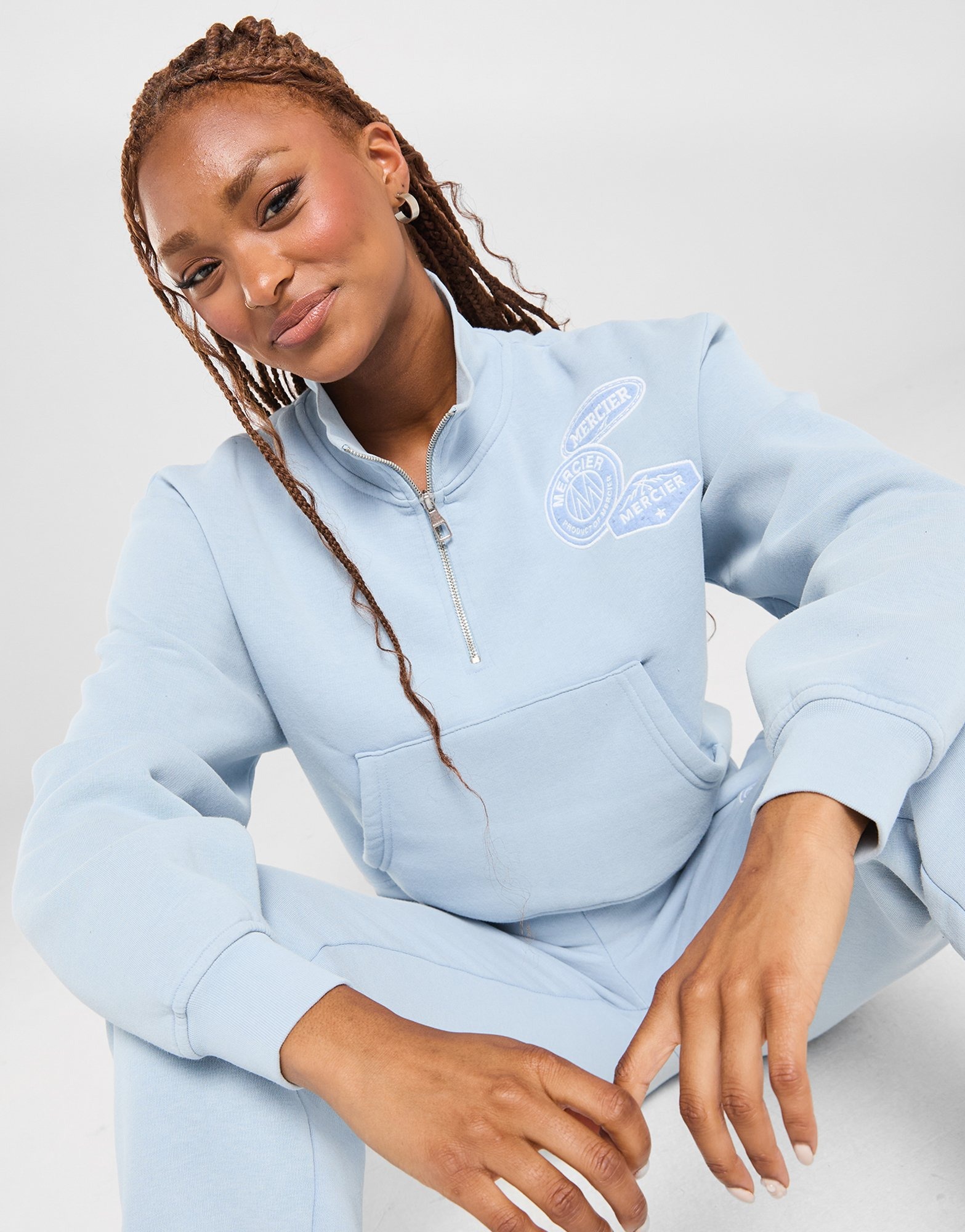 Blue MERCIER OG Badge Washed 1/4 Zip Sweatshirt | JD Sports