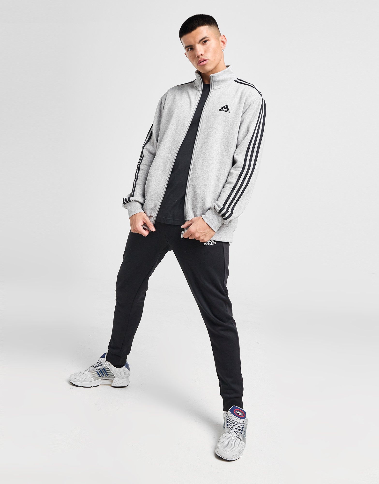 Grey Adidas 3 Stripes Fleece Tracksuit Jd Sports