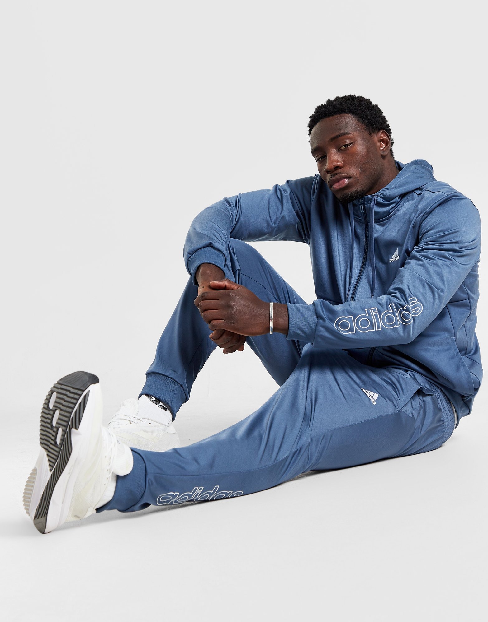 Blue adidas Poly Linear Full Zip Hoodie - JD Sports Global