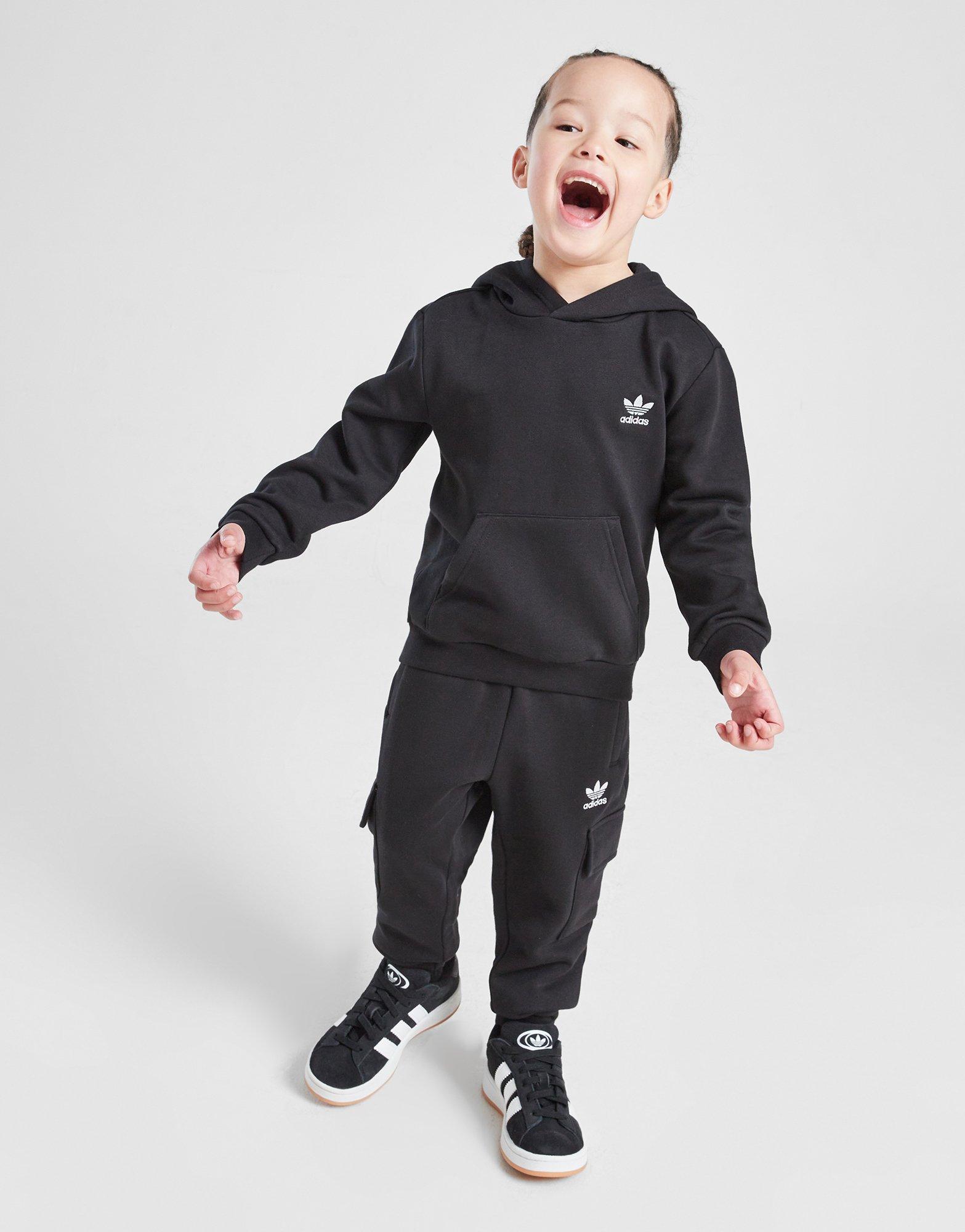 Black adidas Originals Essential Trefoil Overhead Tracksuit Children ...