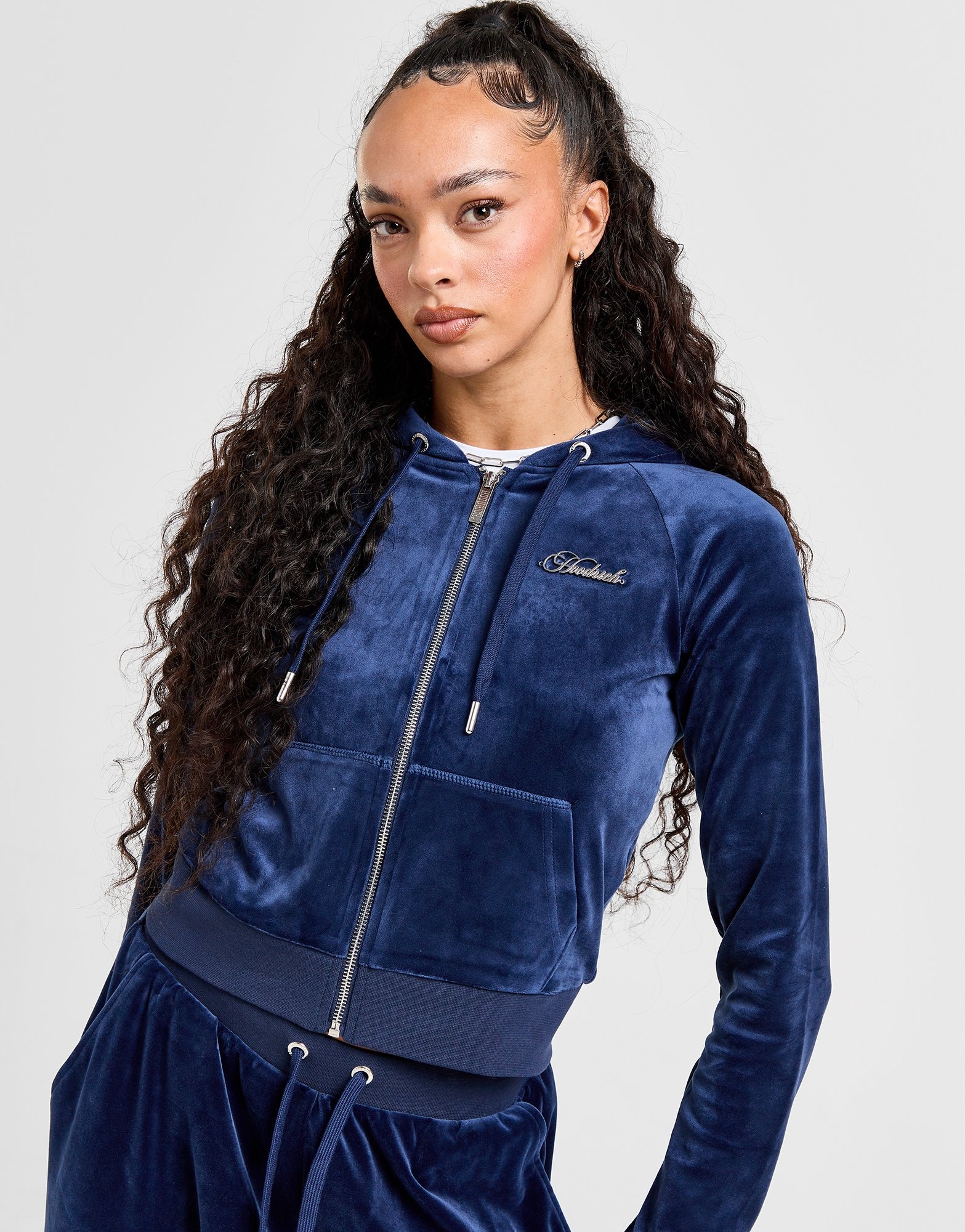 Blue Hoodrich Figure Velour Full Zip Hoodie | JD Sports UK