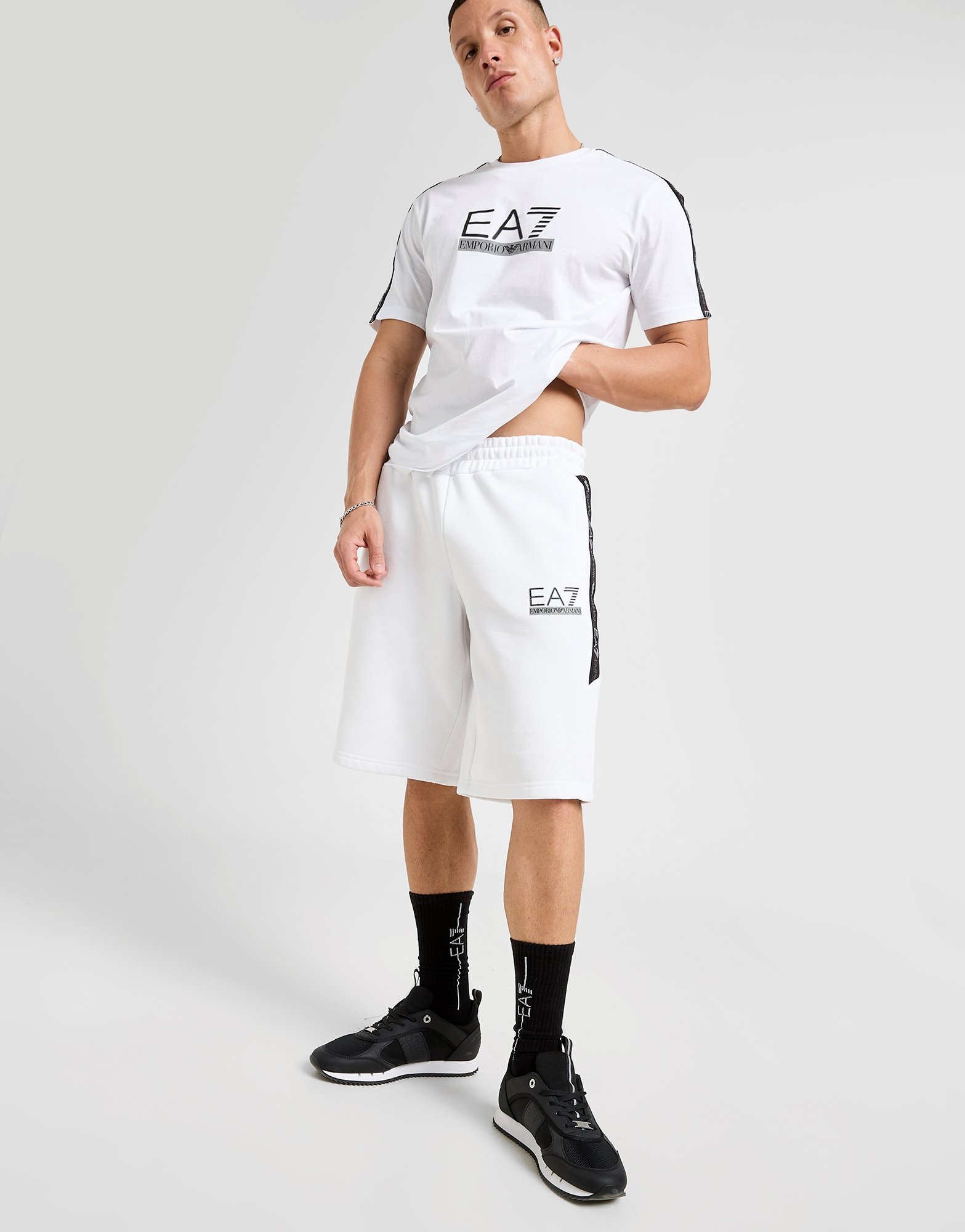 White EA7 Emporio Armani Tape Shorts | JD Sports UK