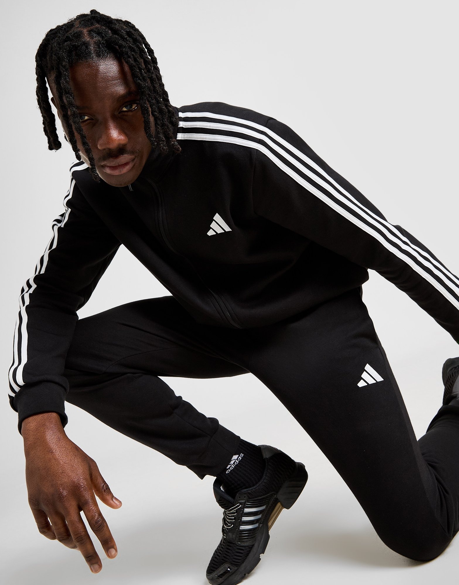 Black Adidas Fleece 3 Stripes Tracksuit Jd Sports