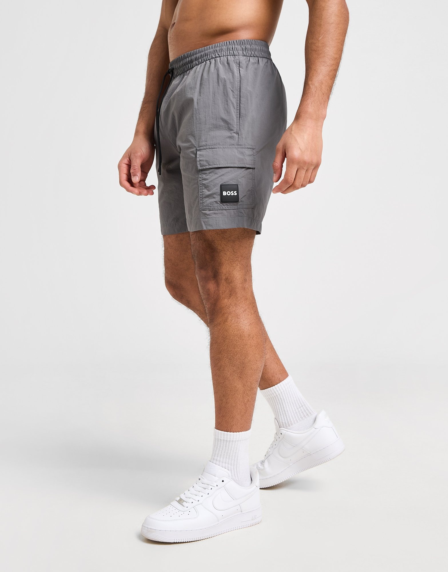 Grey BOSS Badge Cargo Swim Shorts - JD Sports Global