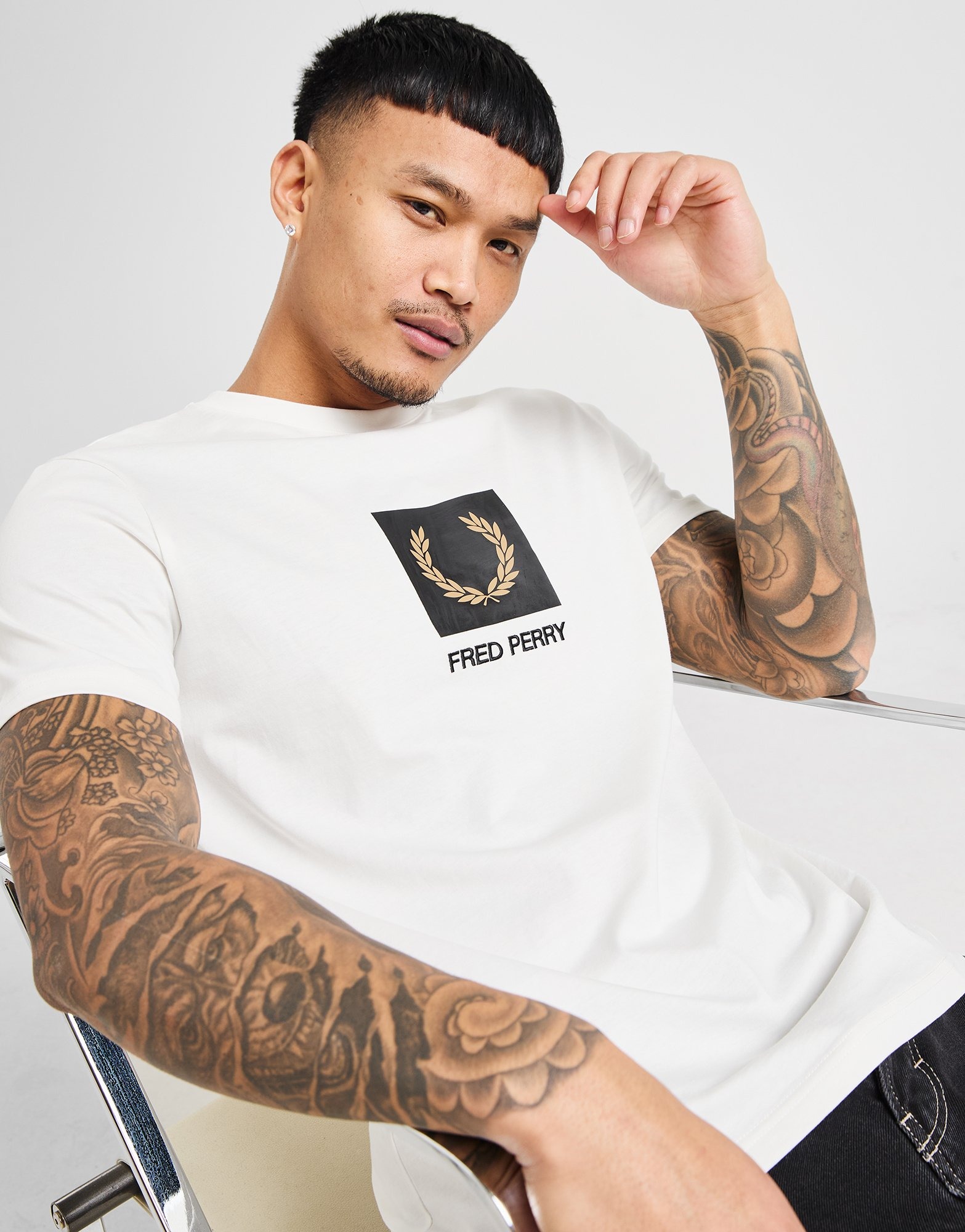 White Fred Perry Stack T-Shirt | JD Sports UK
