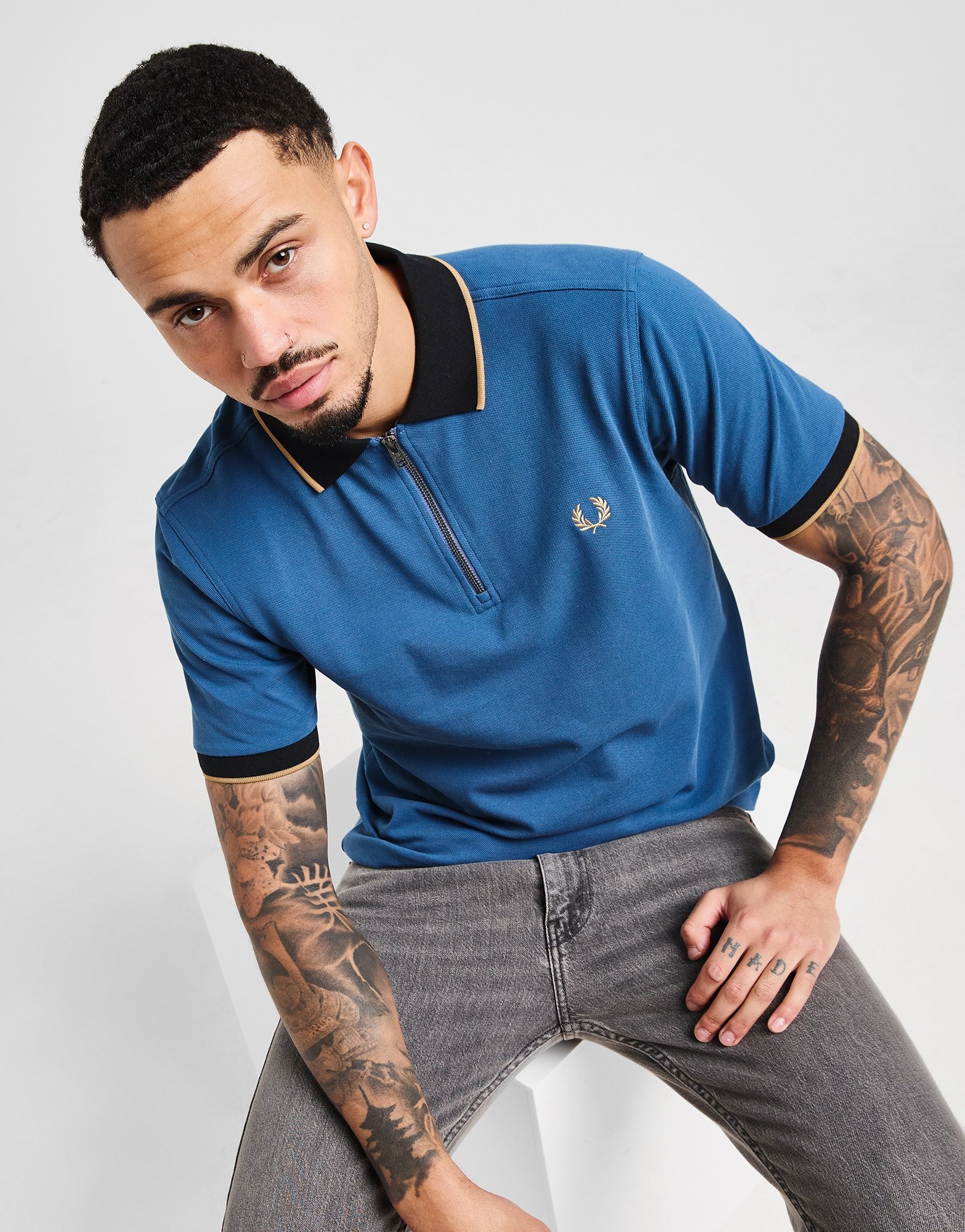 Blue Fred Perry Zipped Polo Shirt - JD Sports NZ