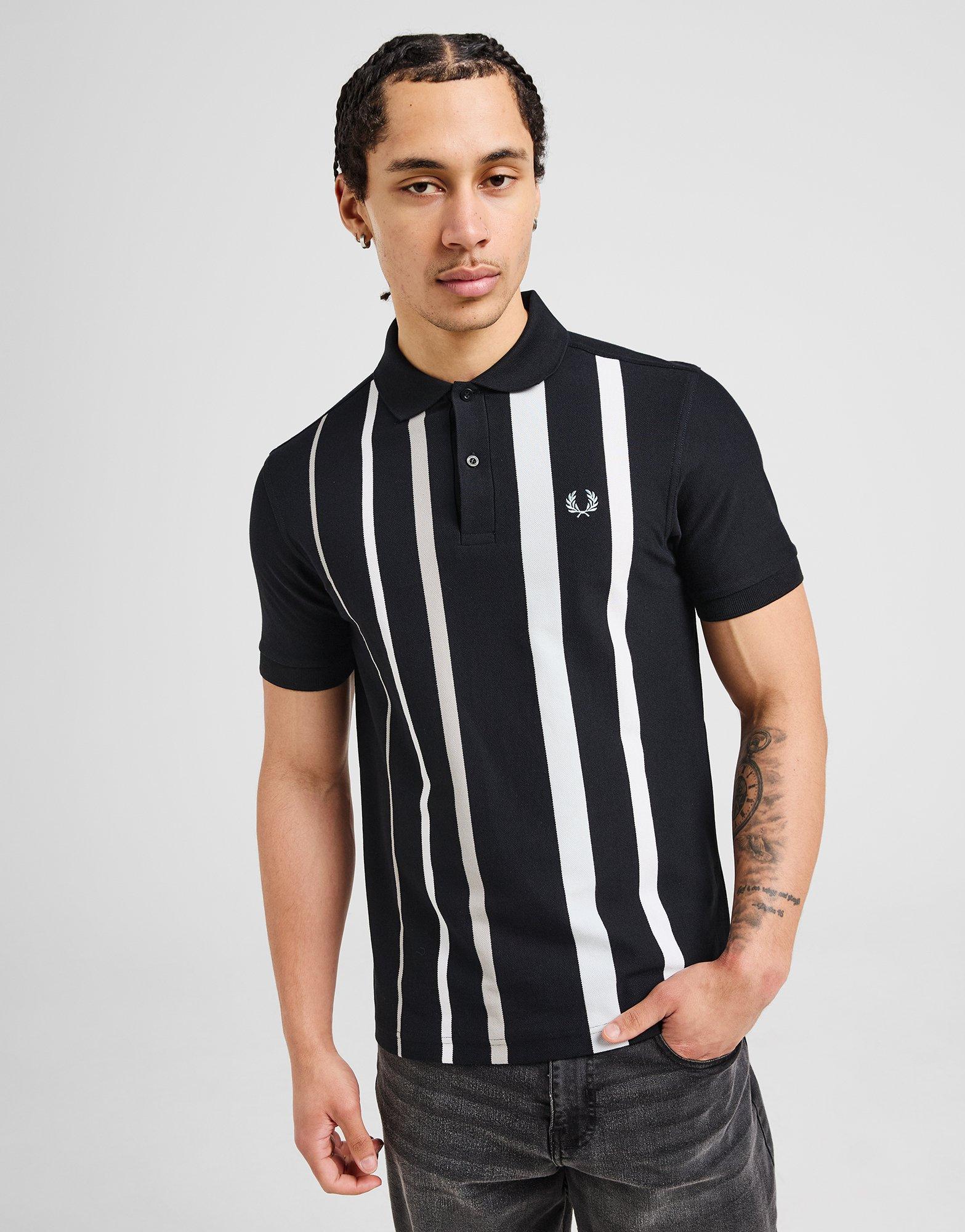 Black Fred Perry T Polo Vrtcl Strp Blk/lme/wht/blu$ - JD Sports NZ