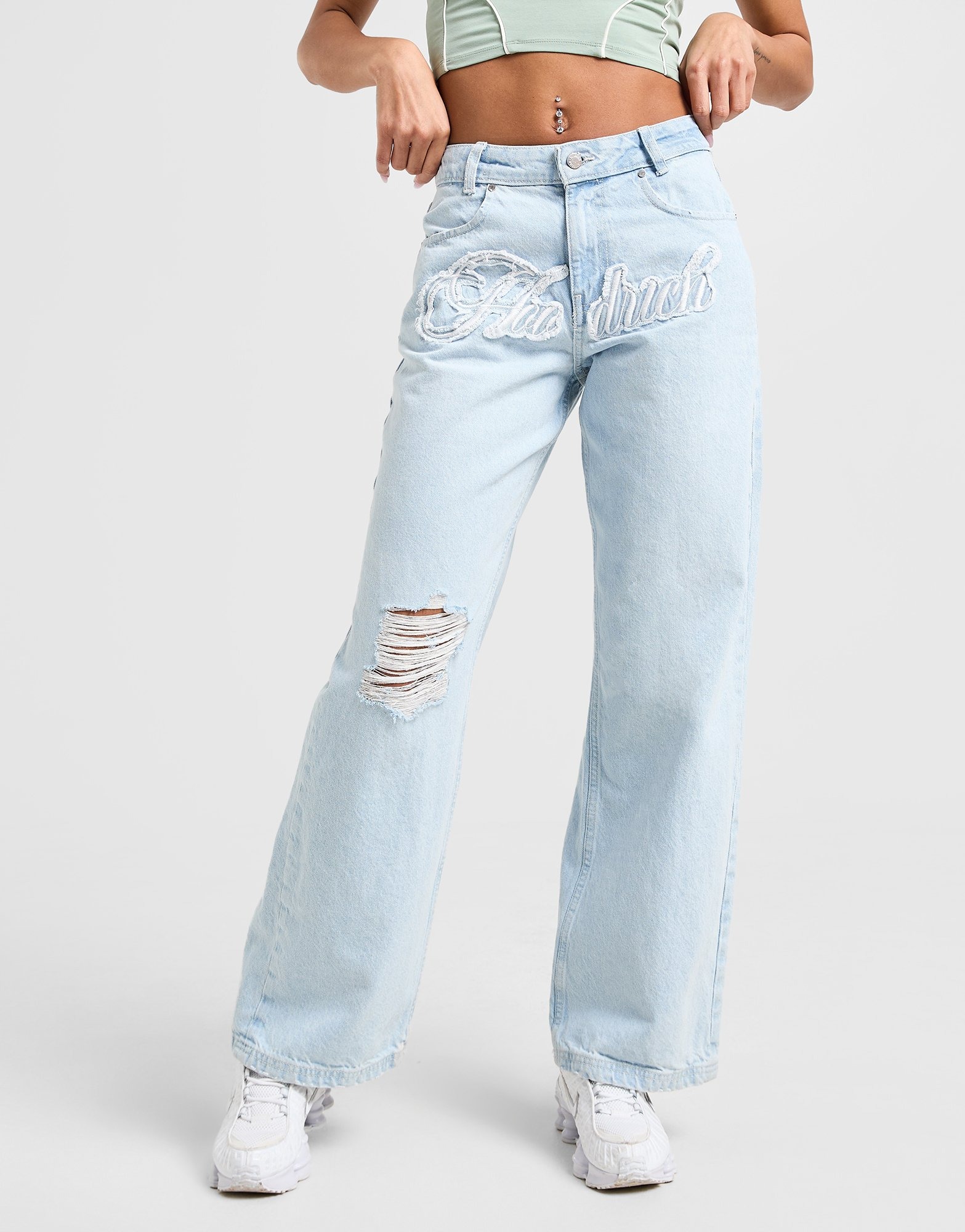 Blue Hoodrich Front Script Jeans - JD Sports Ireland