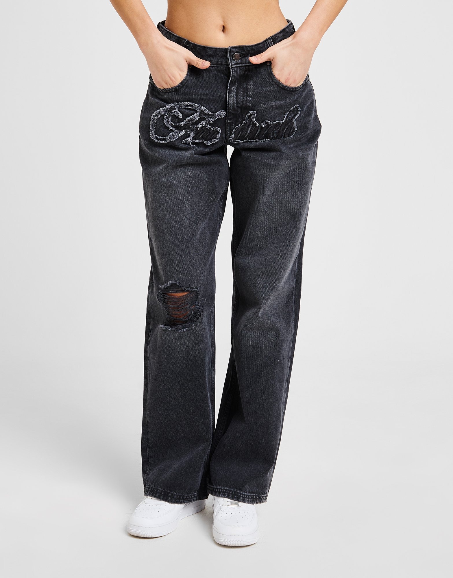 Black Hoodrich Front Script Jeans | JD Sports UK