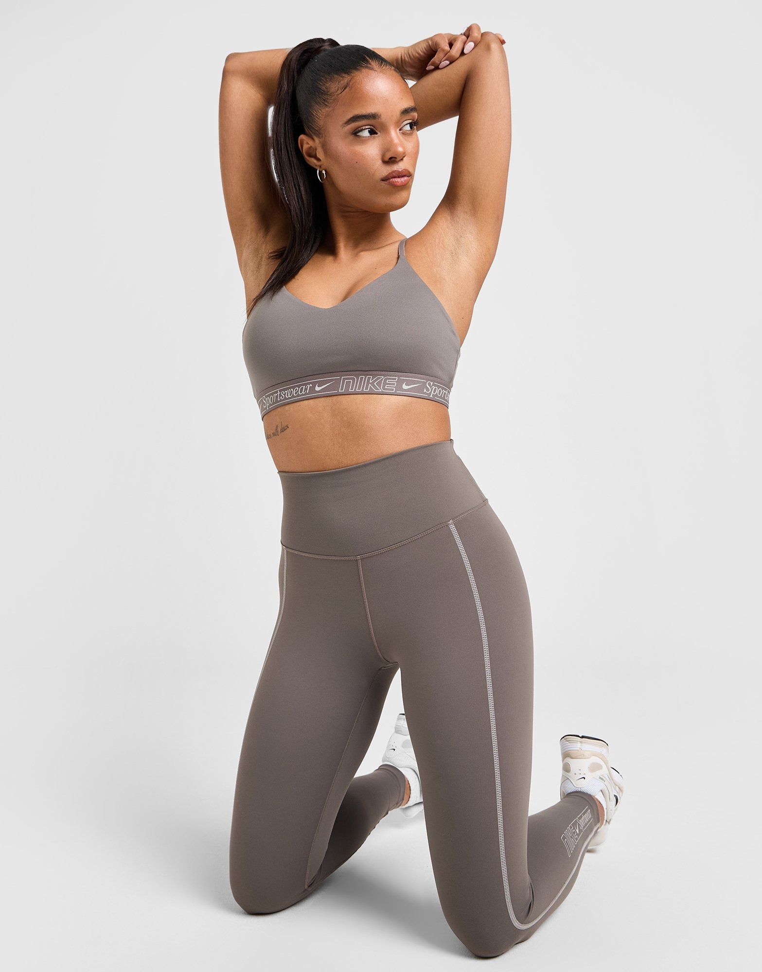 Brown Nike Training Graphic Swoosh Sports Bra Jd Sports Uk