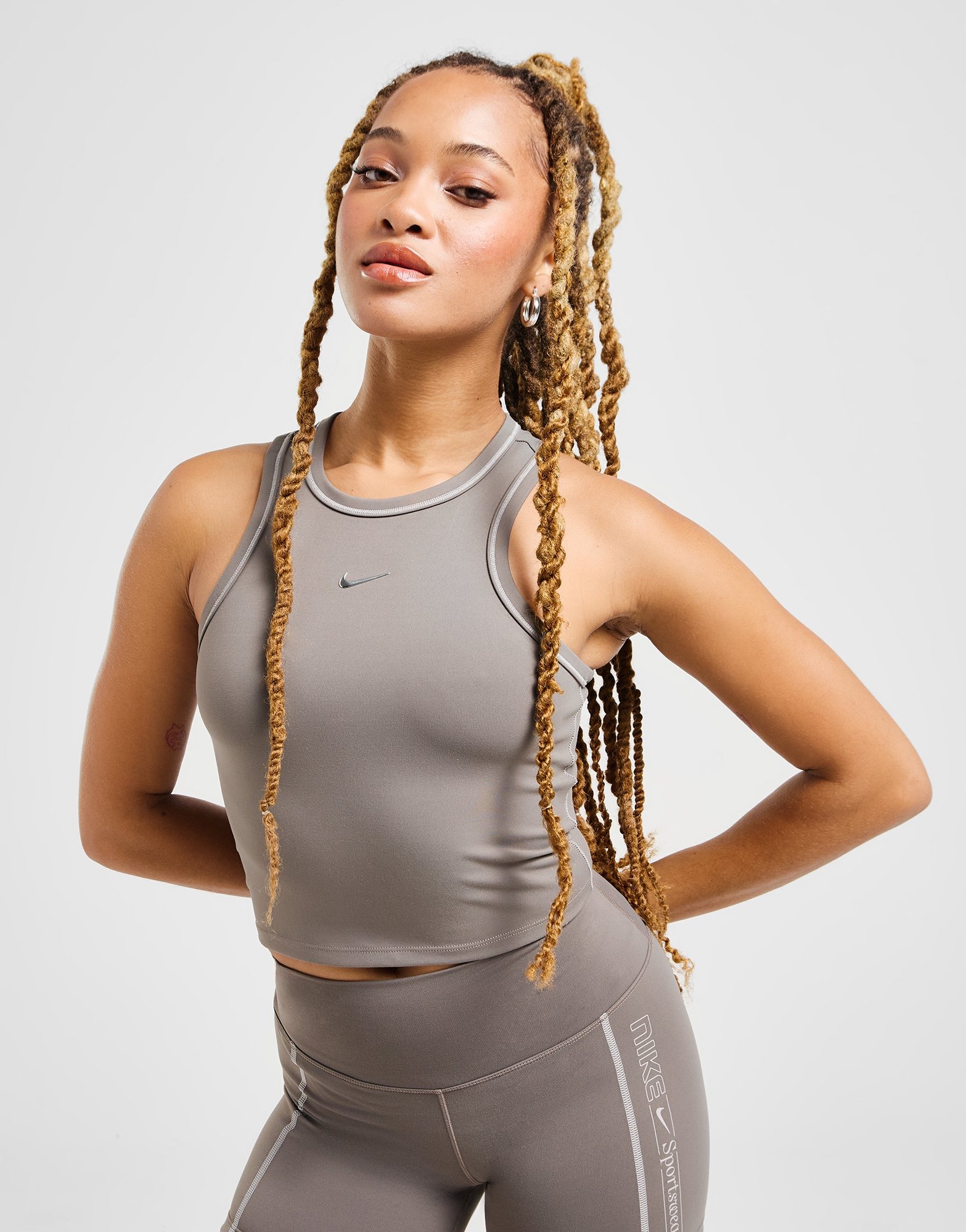 Brown Nike Training Swoosh Crop Tank Top Jd Sports Ireland